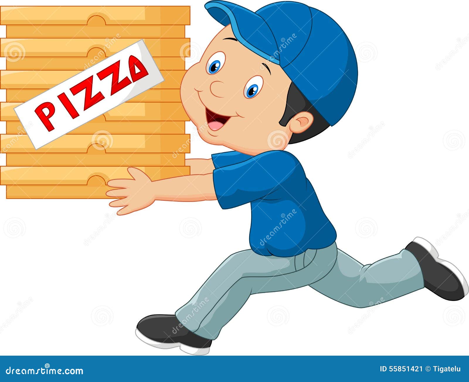 Cartoon a Delivery Man Holding Pizza Stock Vector - Illustration of ...