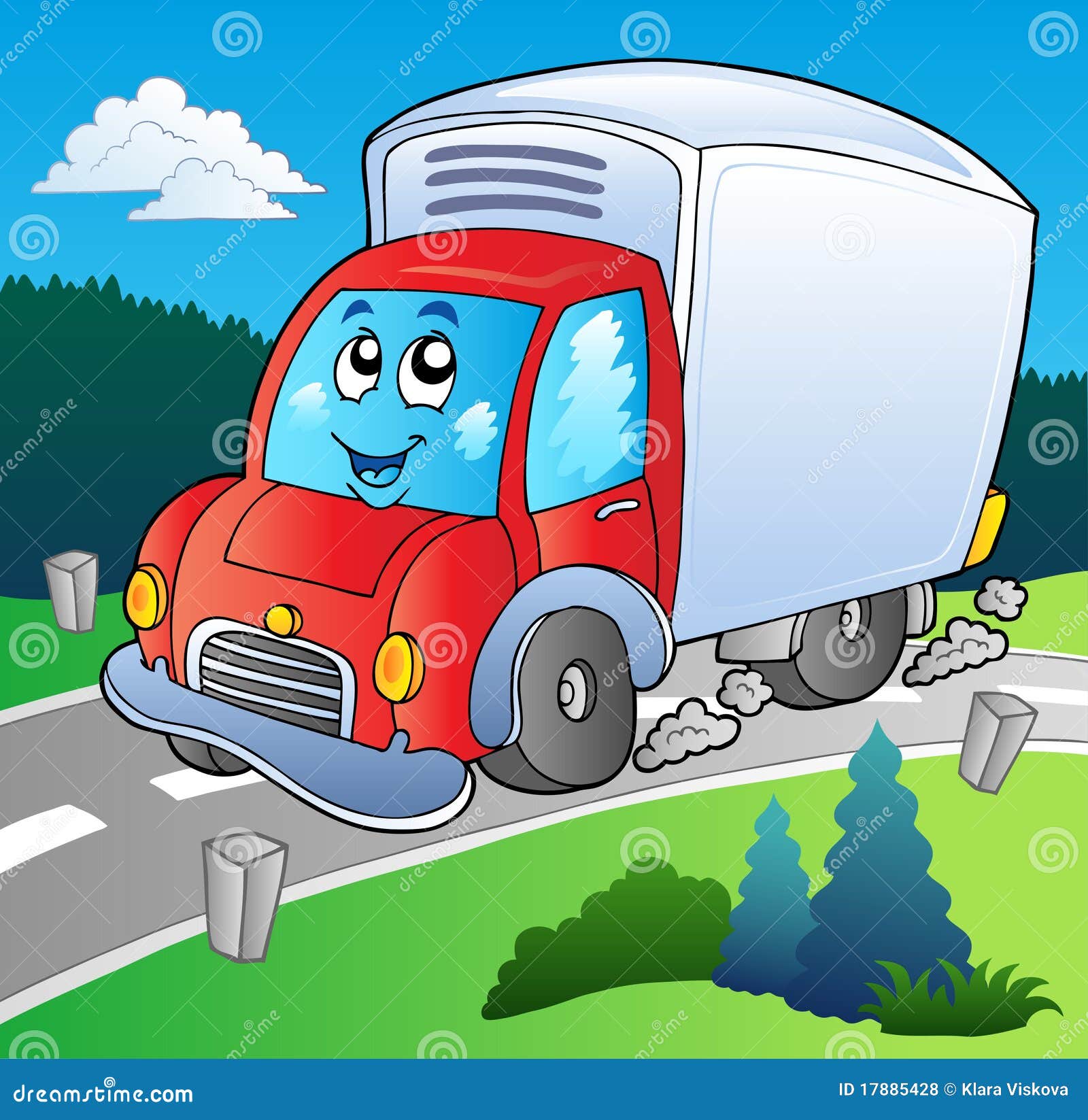 Cartoon Delivery Truck on Road Stock Vector - Illustration of graphic ...