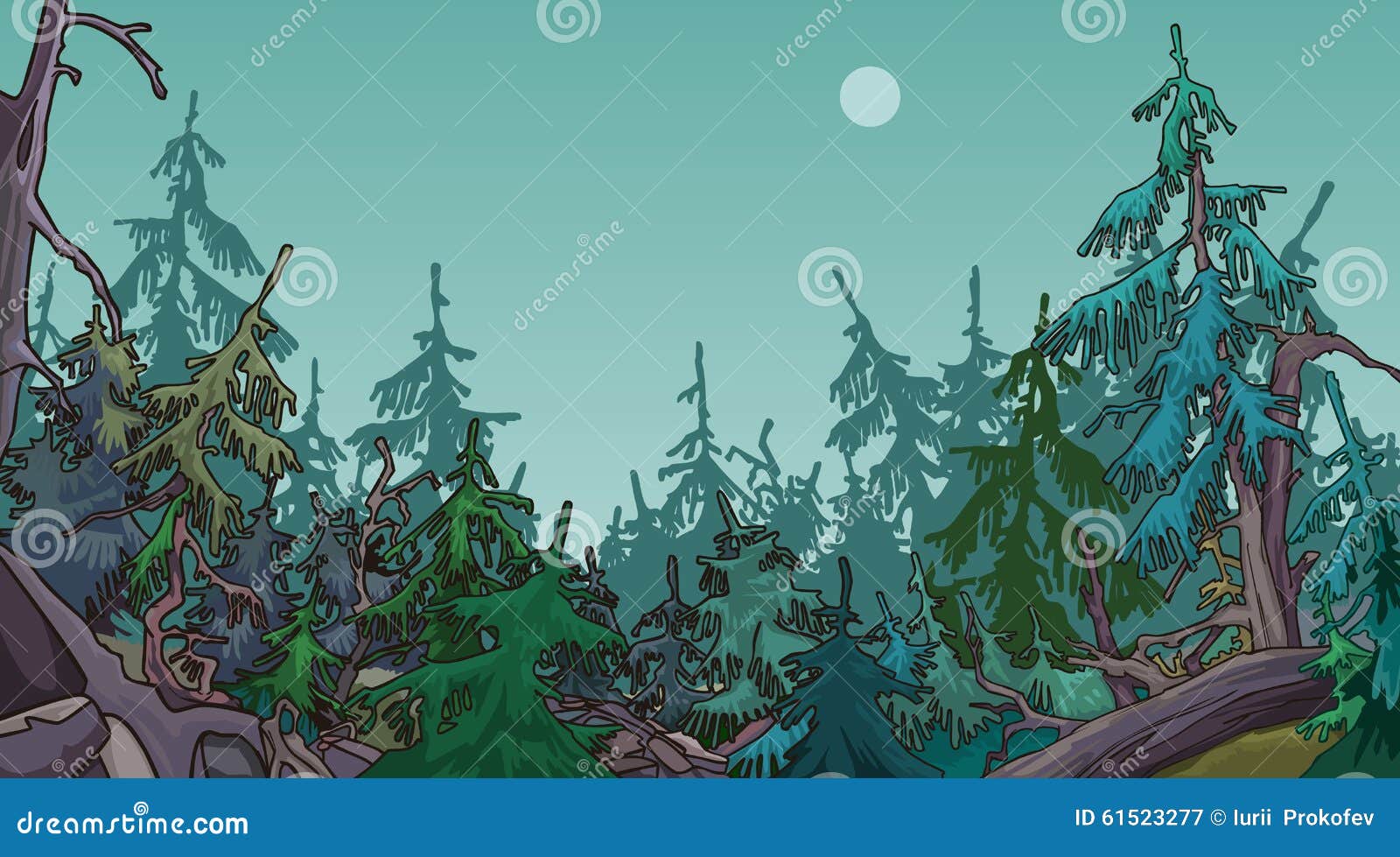 Cartoon Dense Coniferous Forest Stock Vector - Illustration of beauty ...