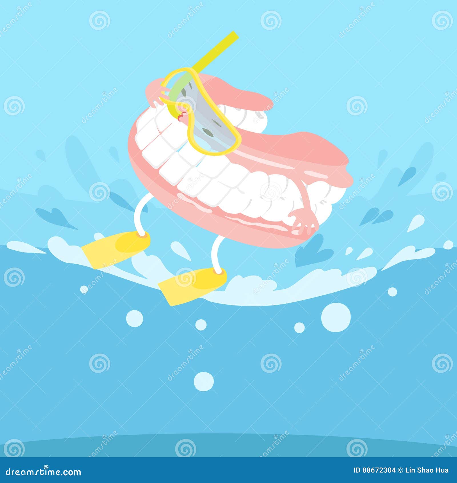 Cartoon Denture with Surfing Stock Vector - Illustration of excited ...