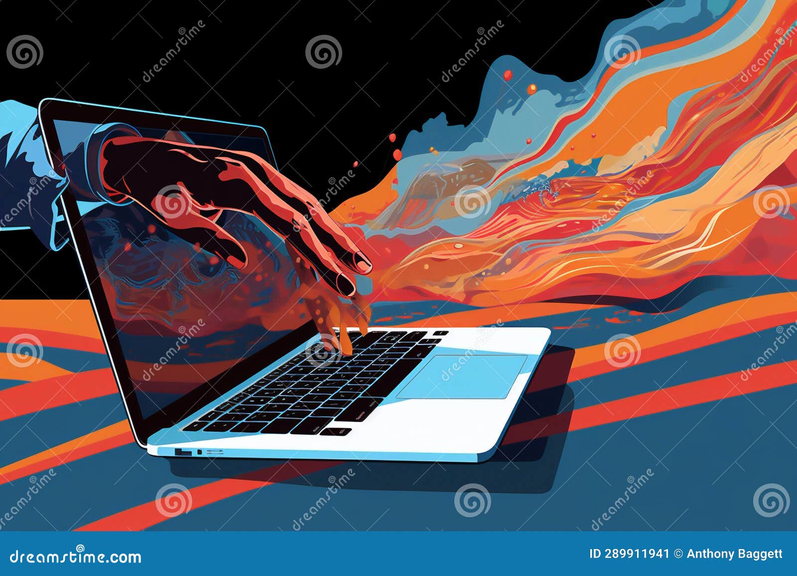 Cartoon Depicts A Hand Extending To A Laptop Computer Screen ...