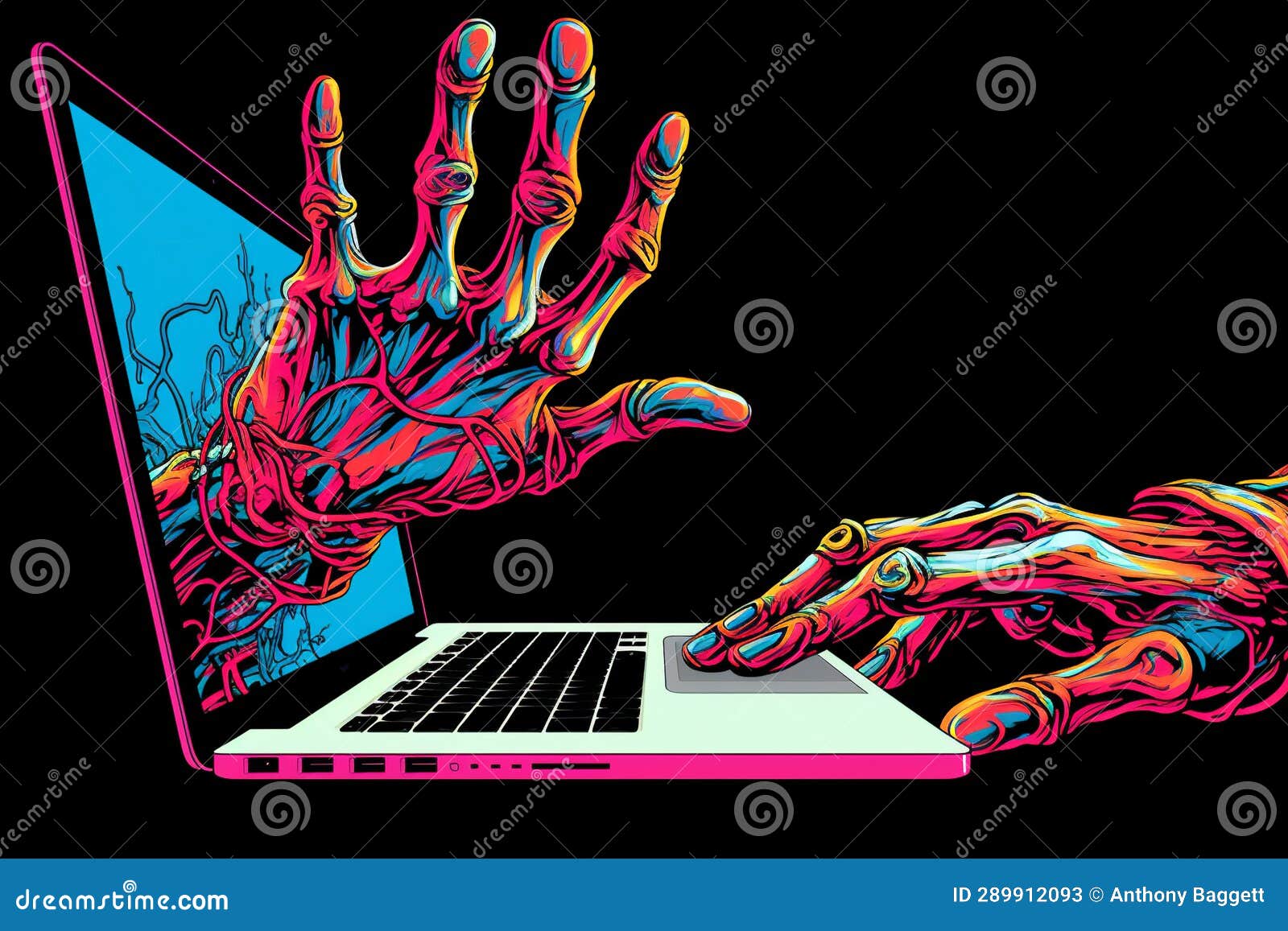 Cartoon Depicts a Hand Extending from a Laptop Computer Screen ...