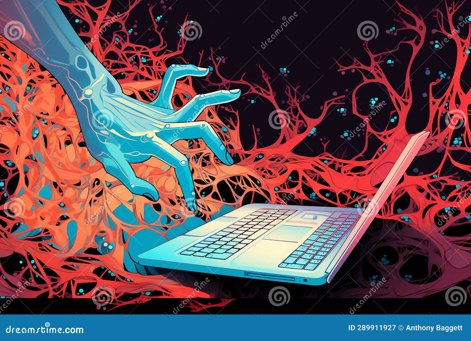Cartoon Depicts a Hand Reaching To a Laptop Computer Screen ...
