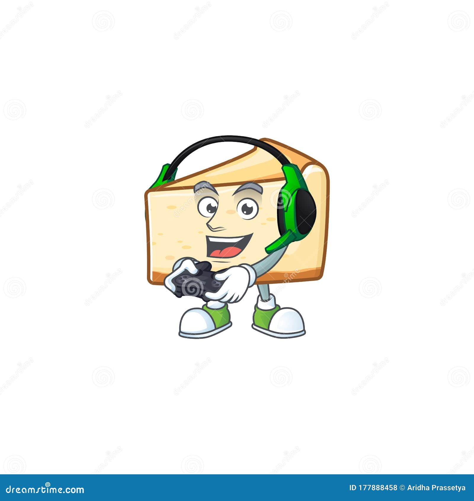 A Cartoon Design of Cheese Cake Talented Gamer Play with Headphone and ...