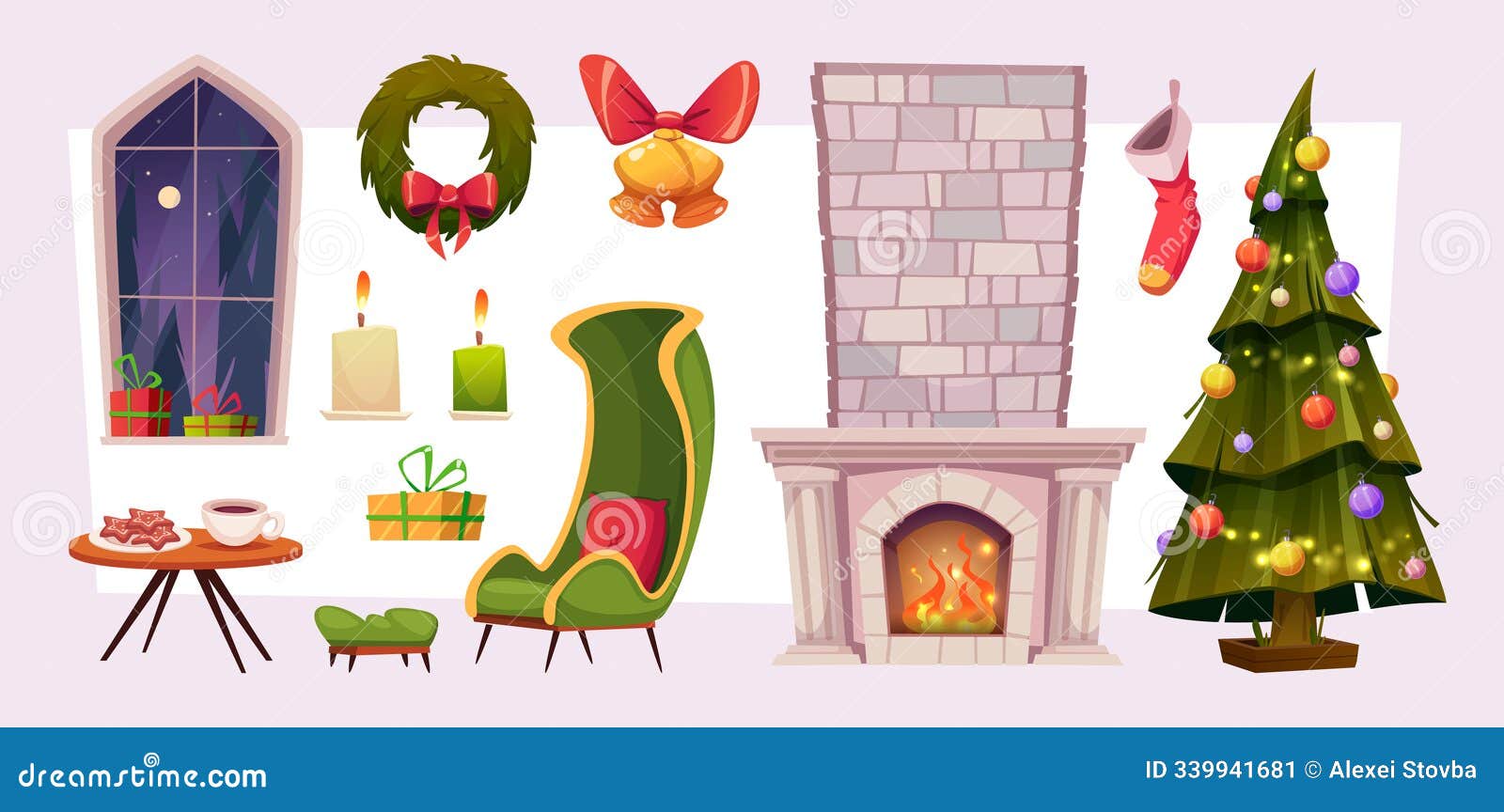 Christmas Interior. Santa Claus Winter Holiday Decorated Living Room ...