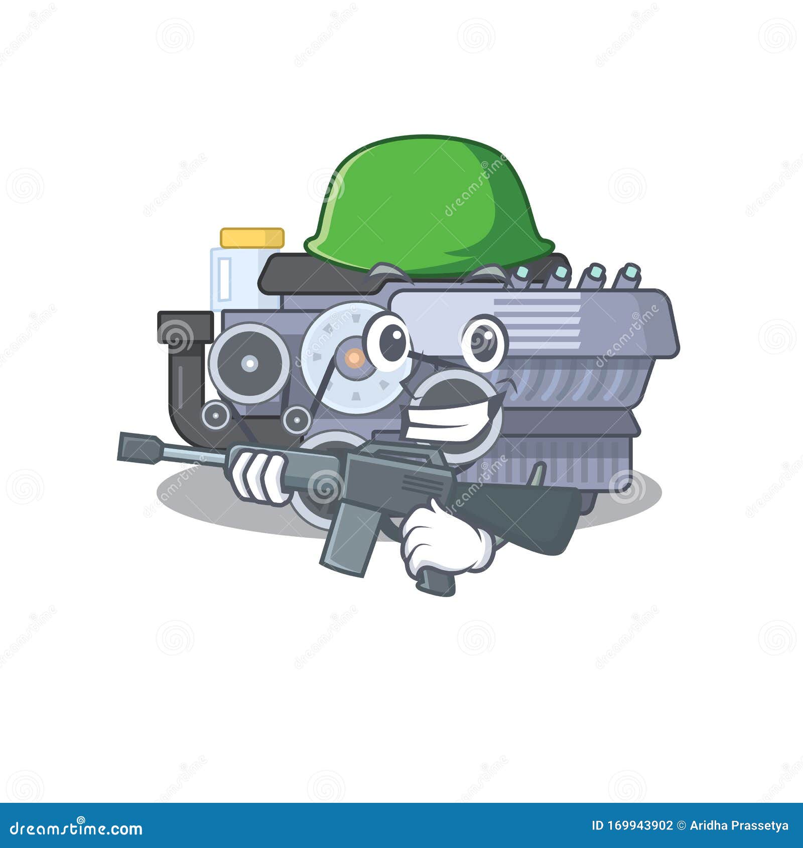 A Cartoon Design of Combustion Engine Army with Machine Gun Stock ...