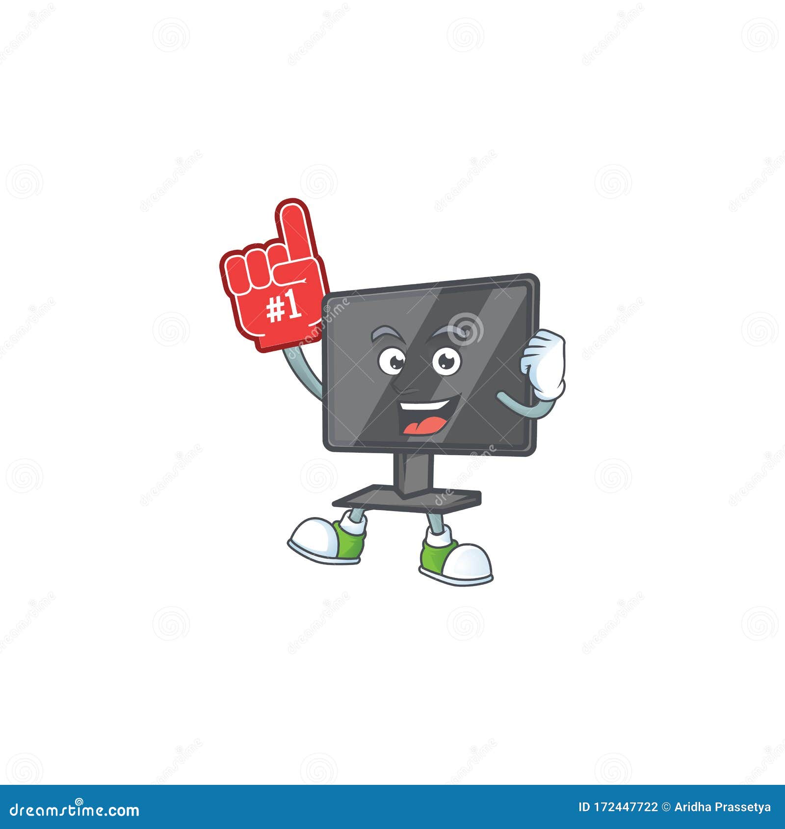 A Cartoon Design of Computer Screen Holding a Foam Finger Stock Vector ...