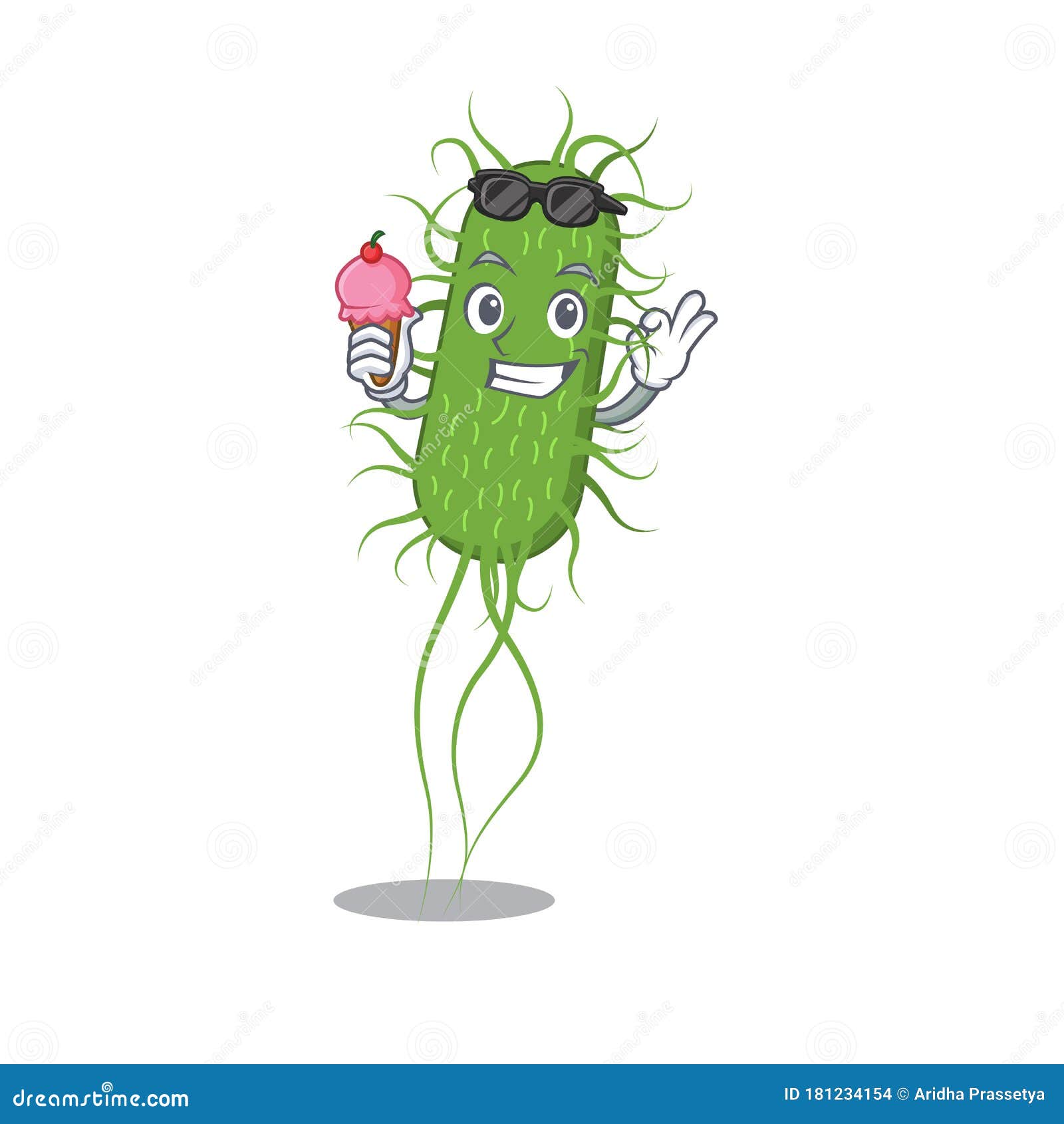 Cartoon Design Concept of E.coli Bacteria Having an Ice Cream Stock ...