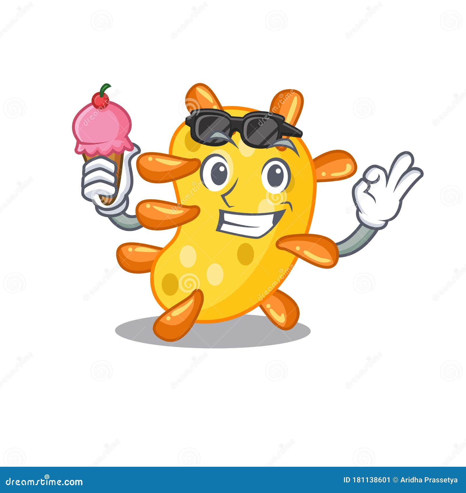 Cartoon Design Concept of Vibrio Having an Ice Cream Stock Vector ...