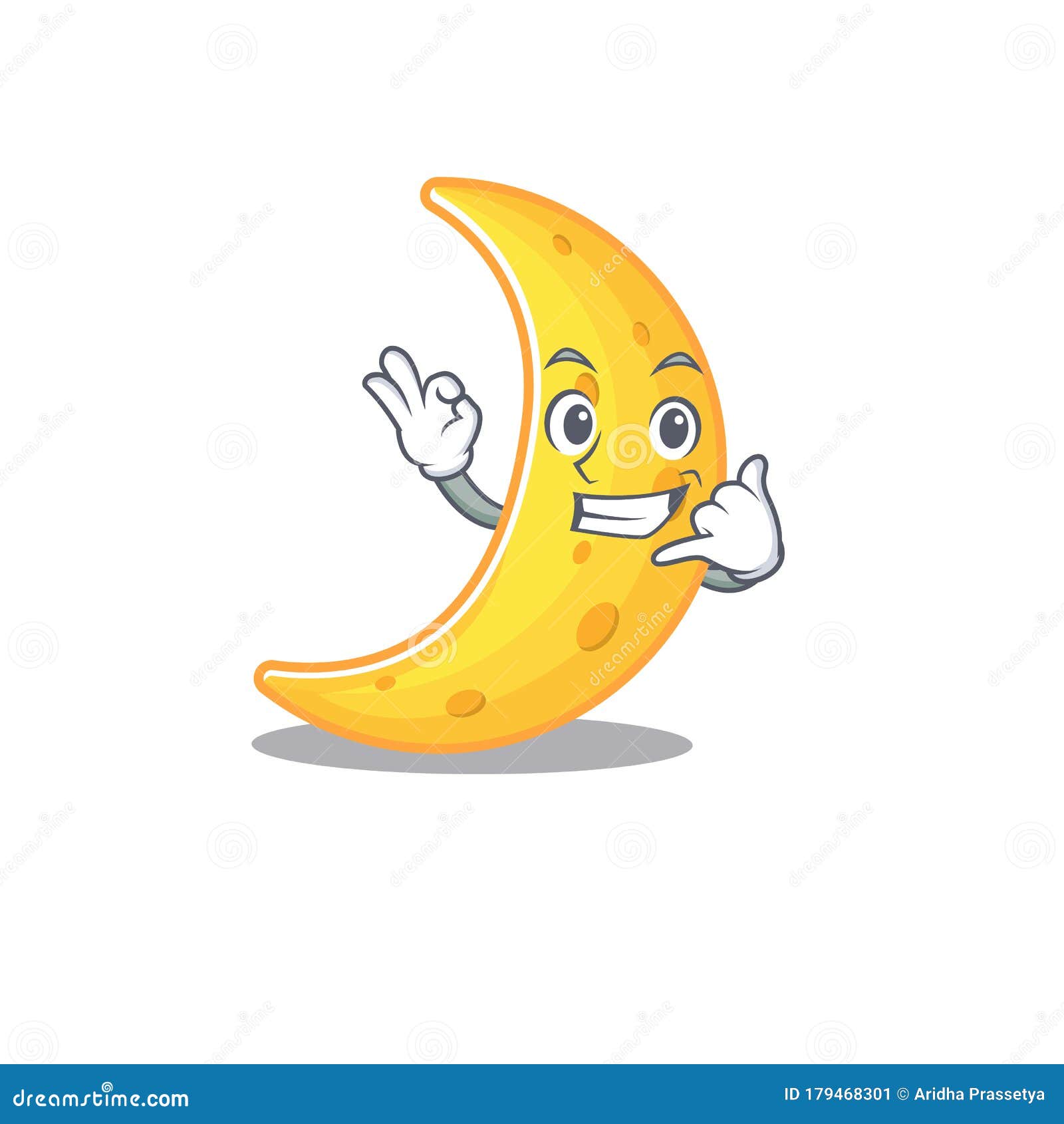 Cartoon Design of Crescent Moon with Call Me Funny Gesture Stock Vector ...