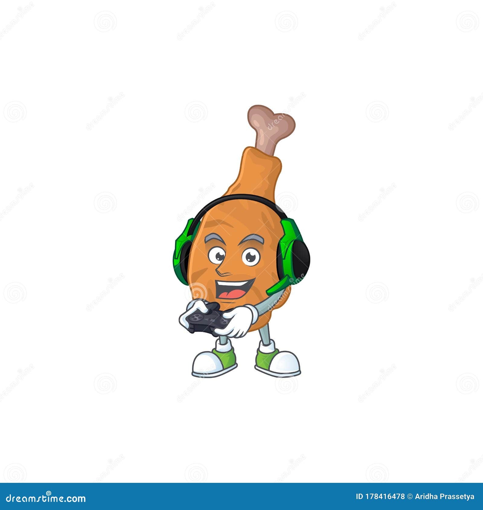 A Cartoon Design Of Fried Chicken Talented Gamer Play With Headphone ...