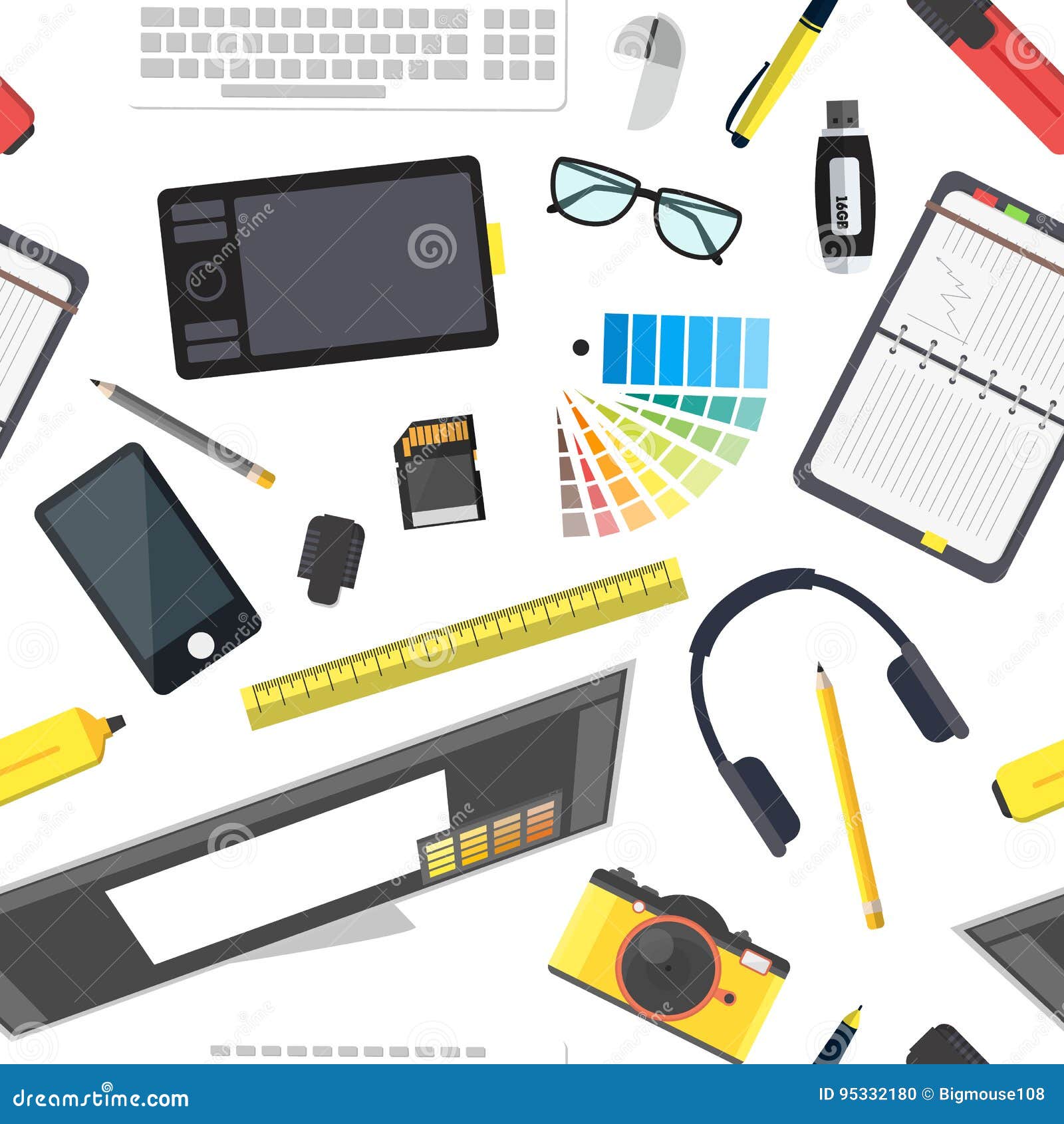 Cartoon Designer Workplace Background Pattern. Vector Stock Vector ...