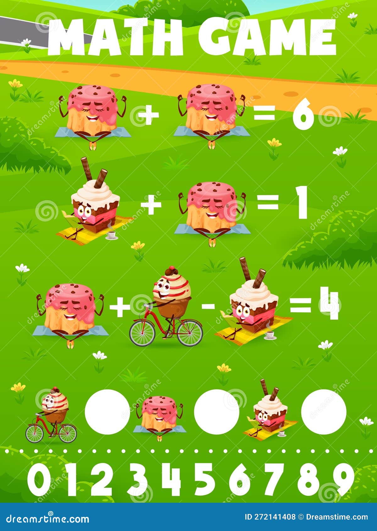 Cartoon Dessert and Pancake Characters Math Game Stock Vector ...