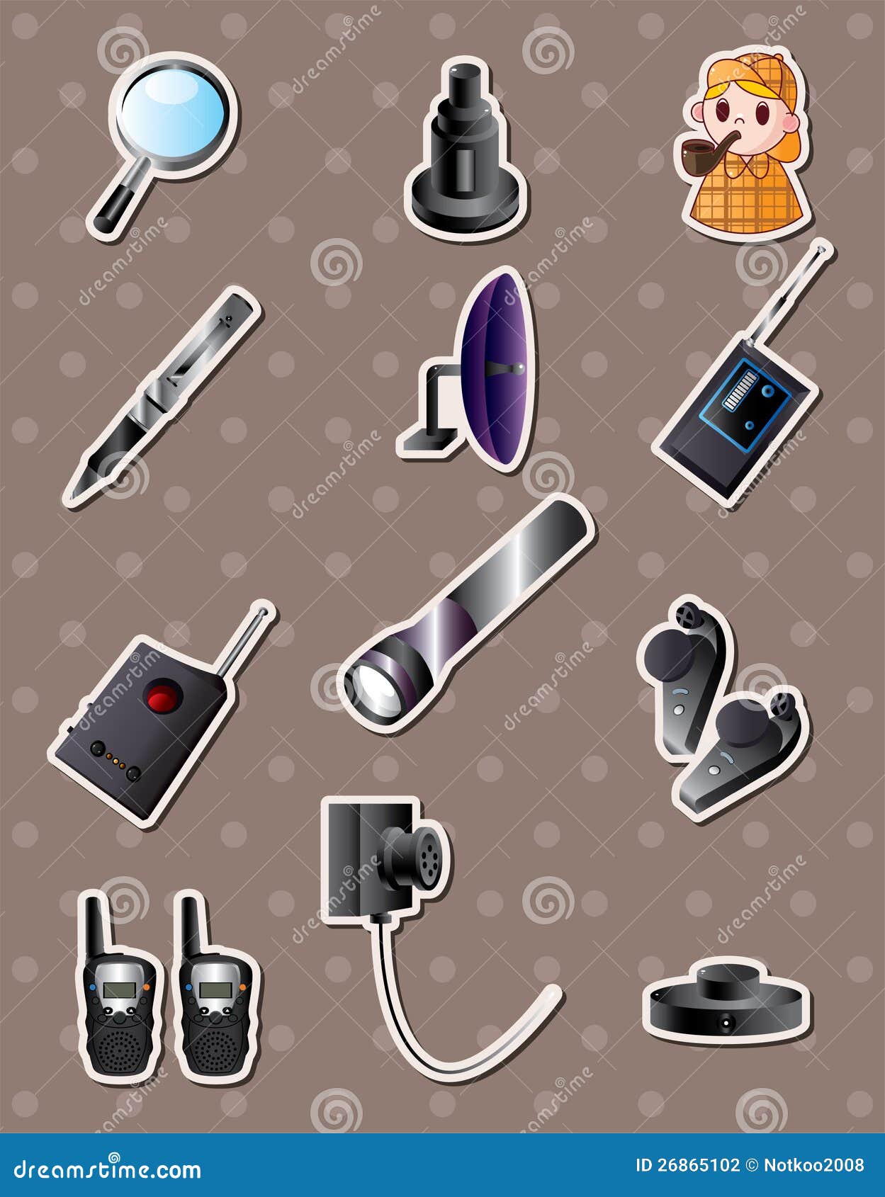 Cartoon Detective Equipment Stickers Stock Vector - Illustration of ...