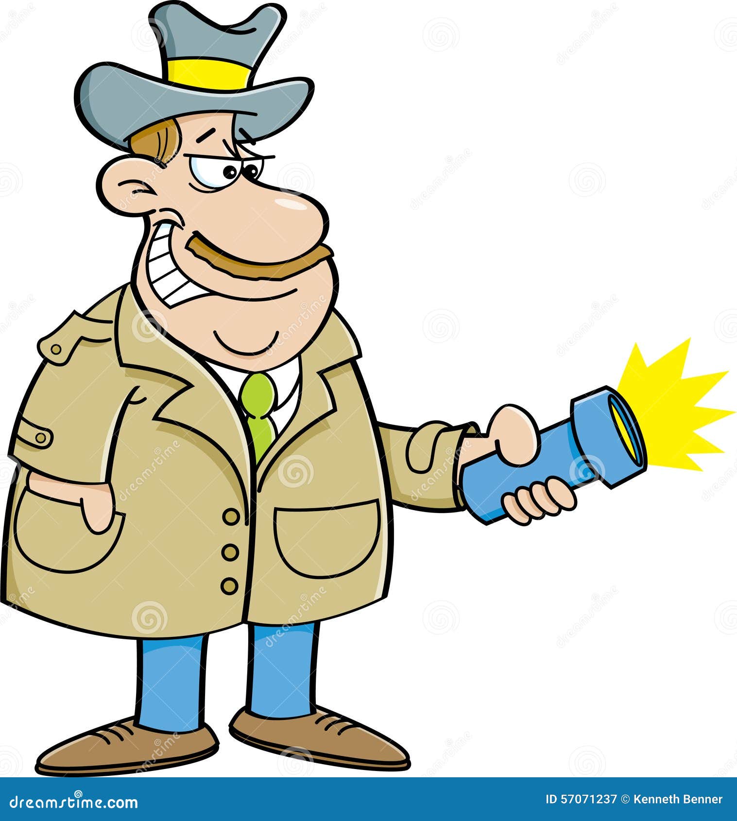 Cartoon Detective Holding a Flashlight. Stock Vector - Illustration of ...