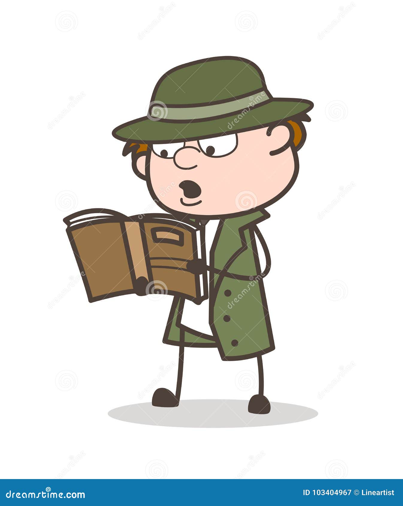Cartoon Detective Reading Notes Vector Illustration Stock Illustration ...