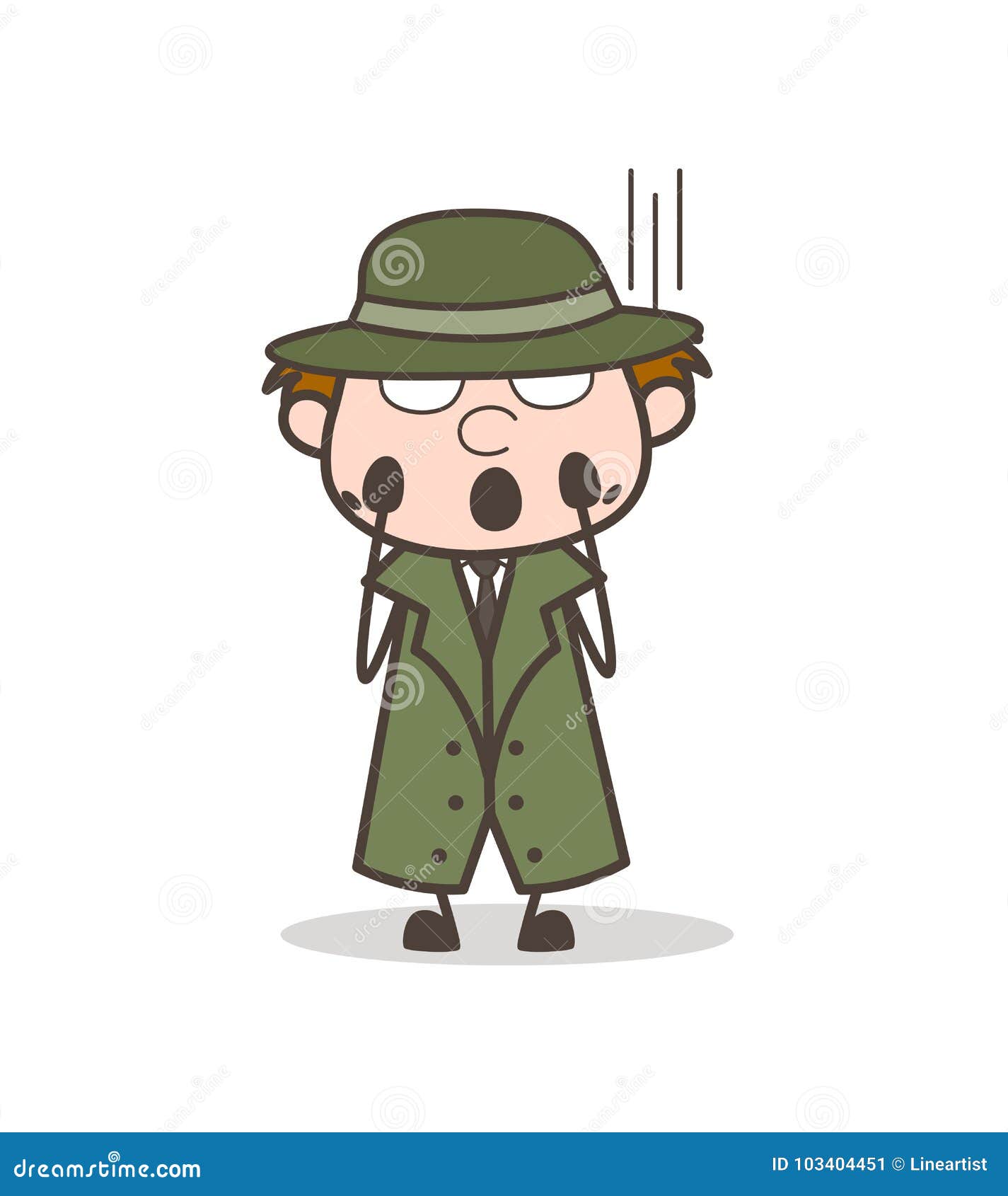 Cartoon Detective with Scary Face Expression Vector Illustration Stock ...
