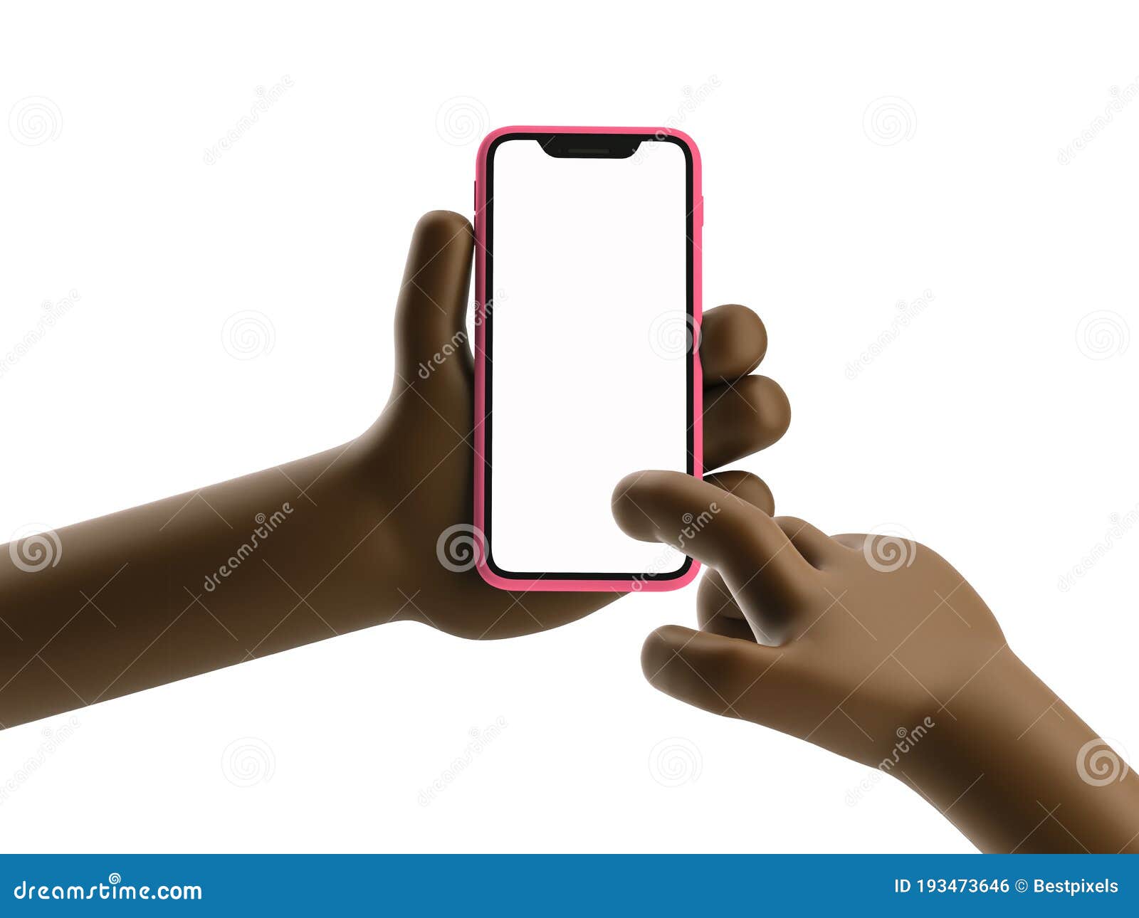 Cartoon Device Mockup. Cartoon Black Man Hand Holding Phone On White ...