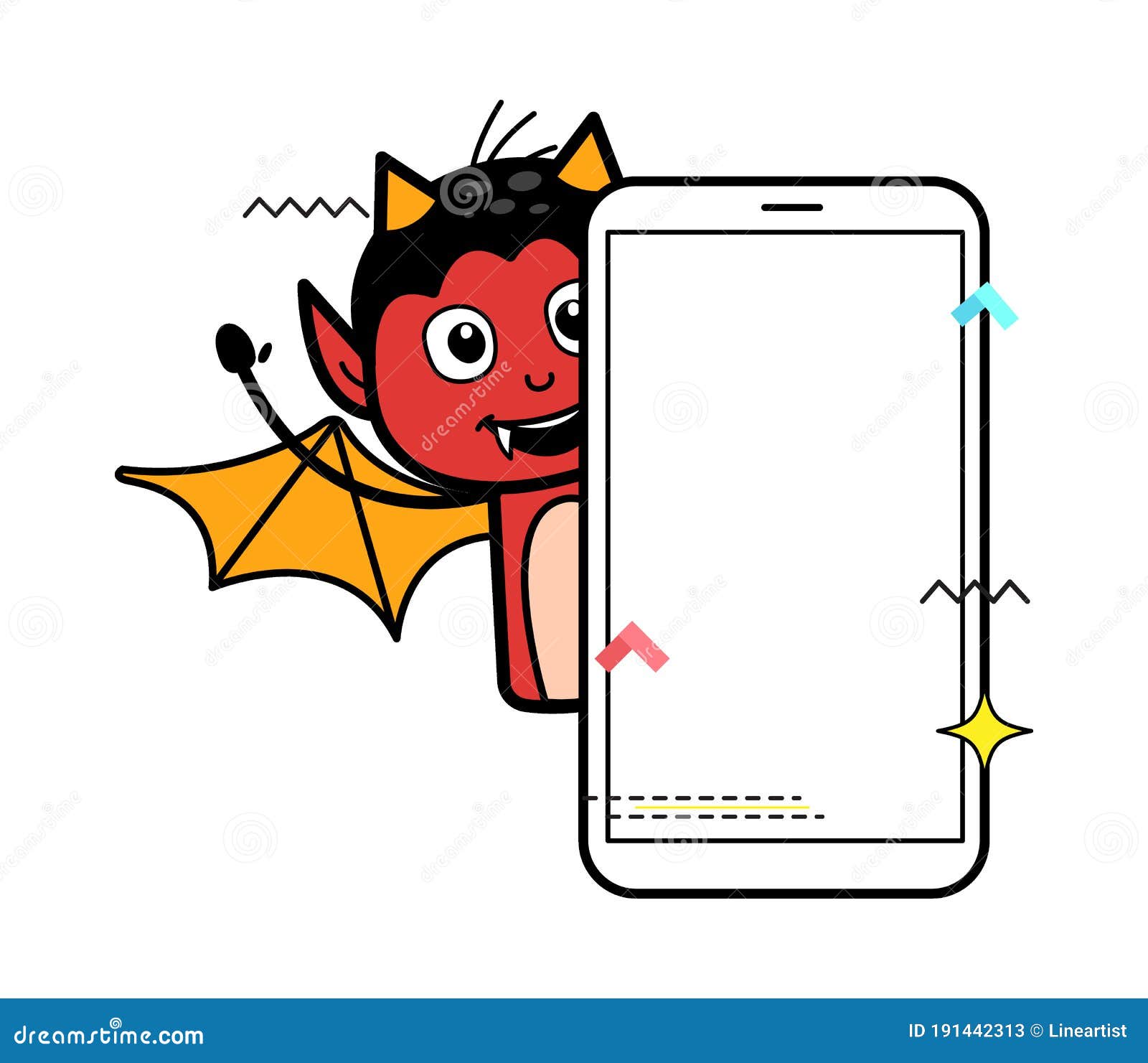 Cartoon Devil with Empty Cell Phone Screen Stock Illustration ...
