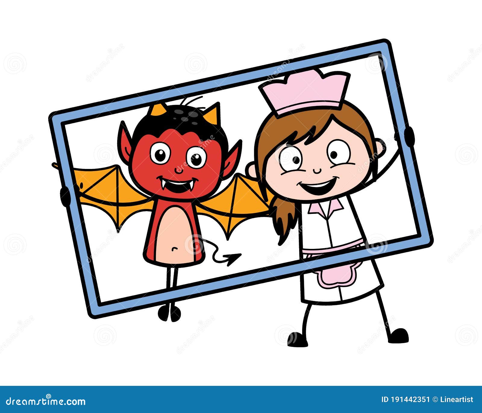Cartoon Devil in Frame with Waitress Stock Illustration - Illustration ...