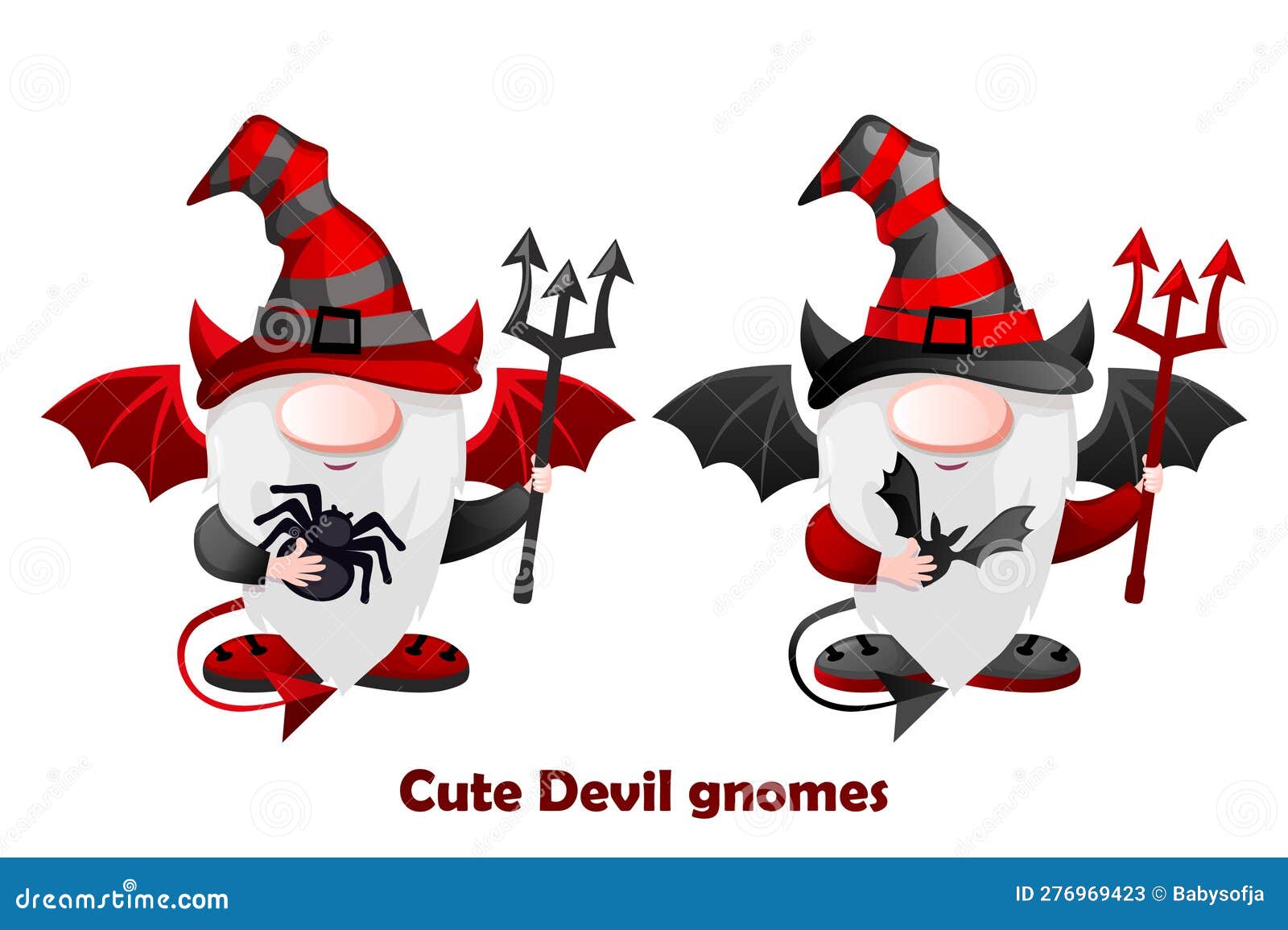 Cartoon Devil Gnomes with with the Devils Trident. Halloween Leprechaun ...