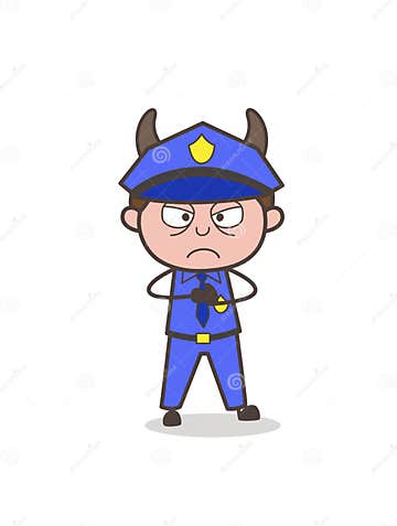 Cartoon Devil Inspector in Angry Mood Stock Illustration - Illustration ...