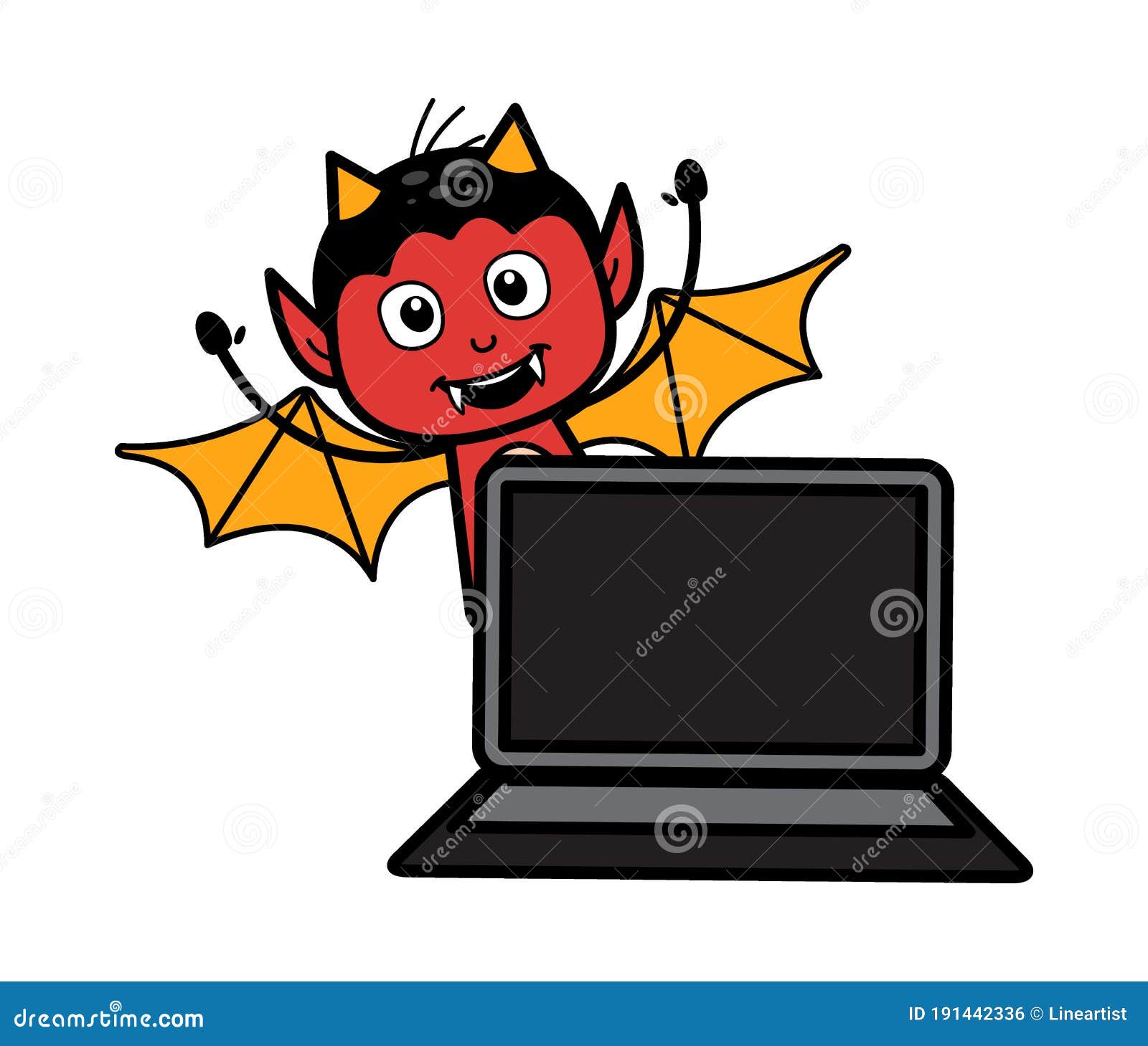 Cartoon Devil with Laptop stock illustration. Illustration of hell ...