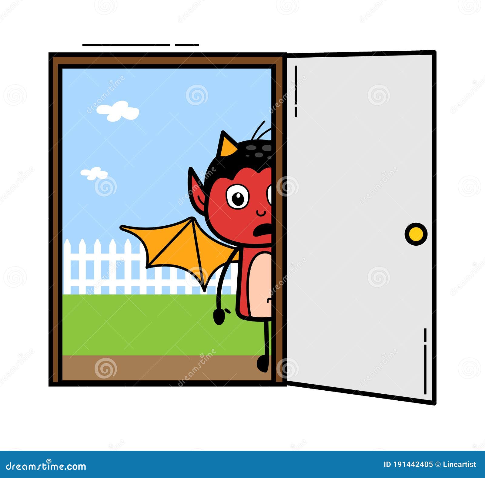 Cartoon Devil Looking from Door Stock Illustration - Illustration of ...