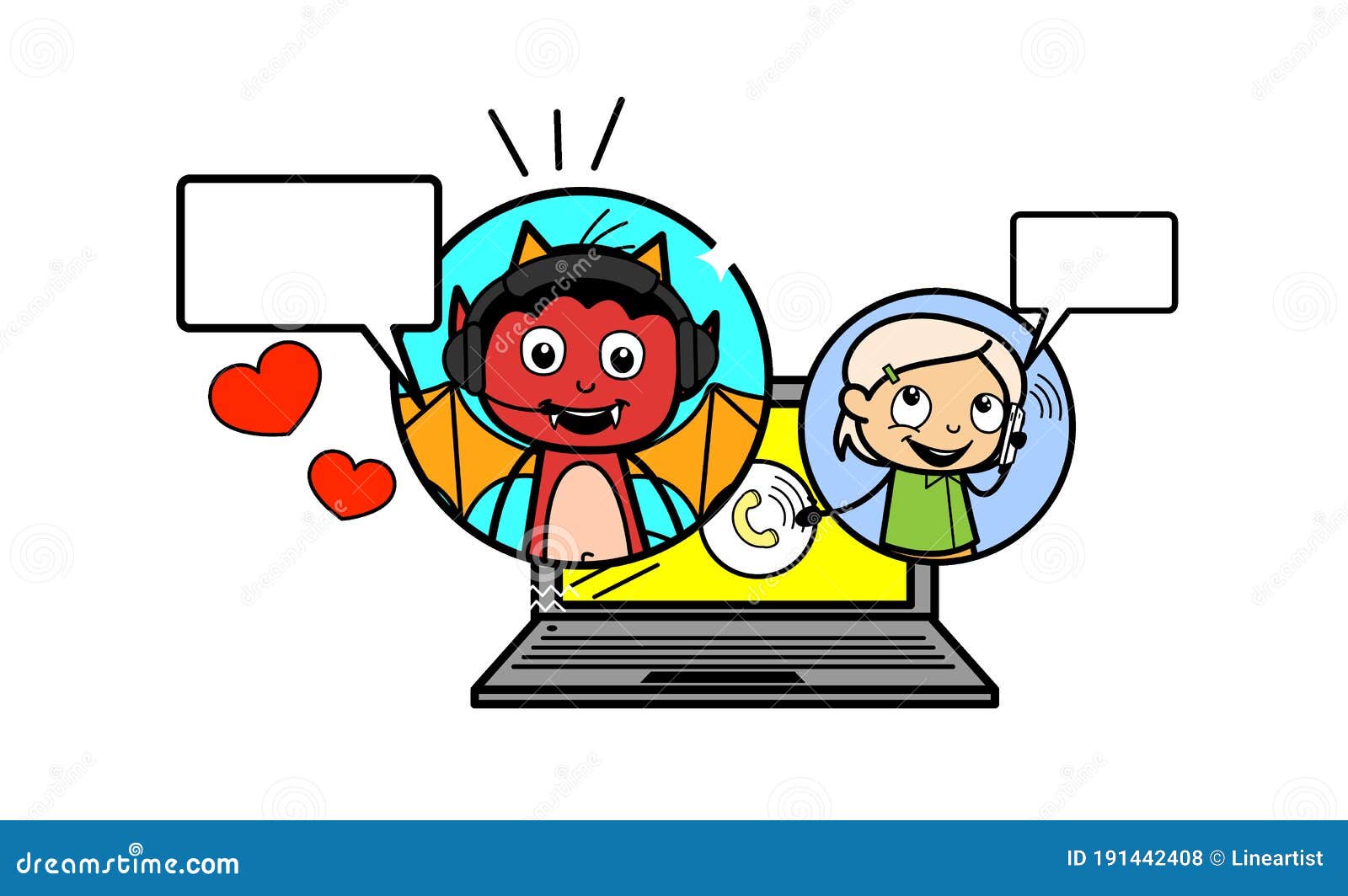 Cartoon Devil Online Calling Stock Illustration - Illustration of call ...