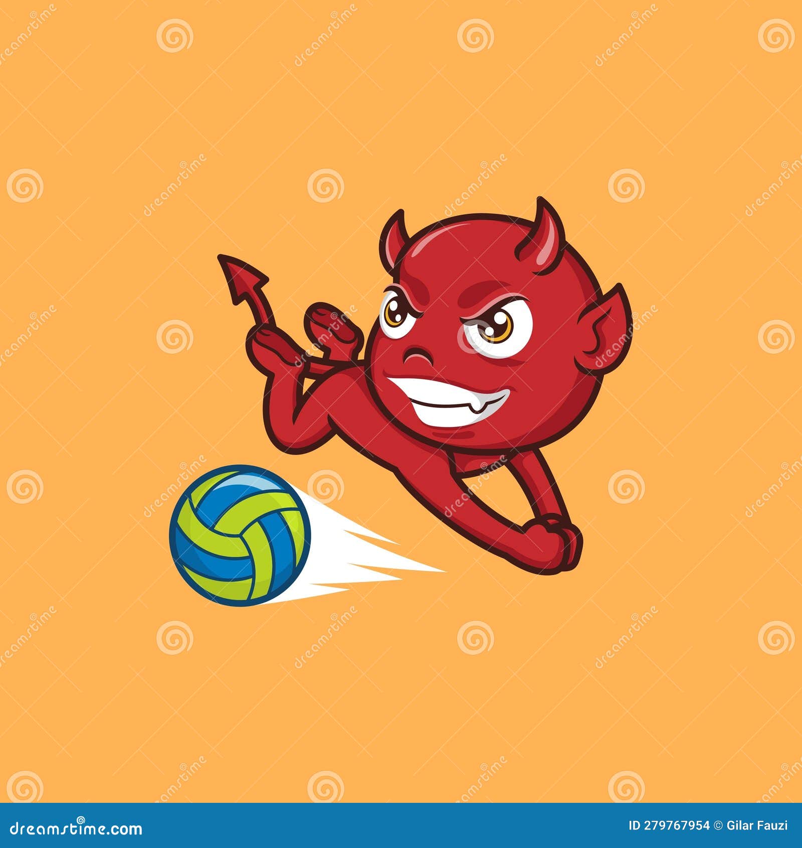 Cartoon Devil Playing Volleyball Stock Vector - Illustration of game ...