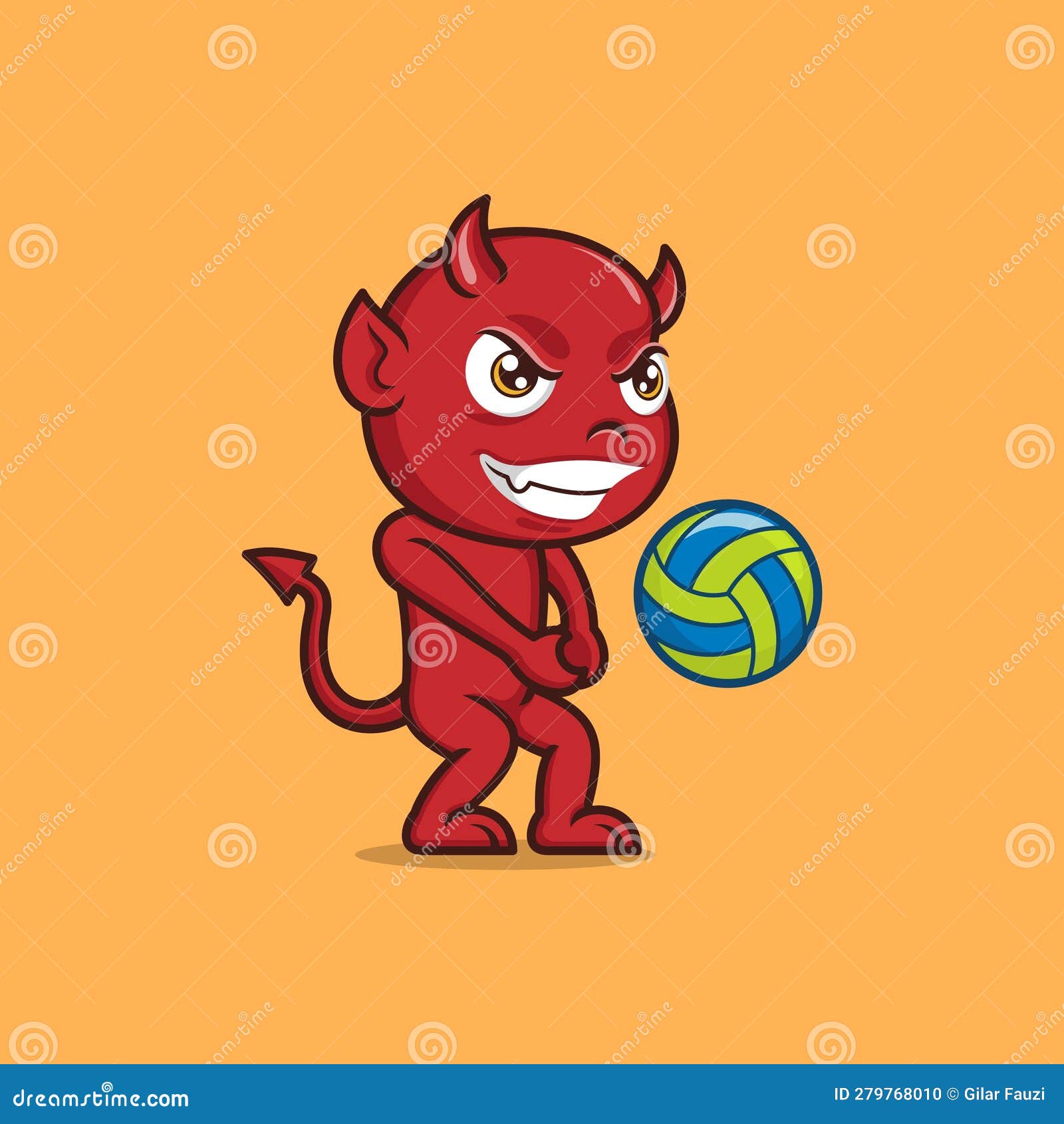 Cartoon Devil Playing Volleyball Stock Vector - Illustration of team ...
