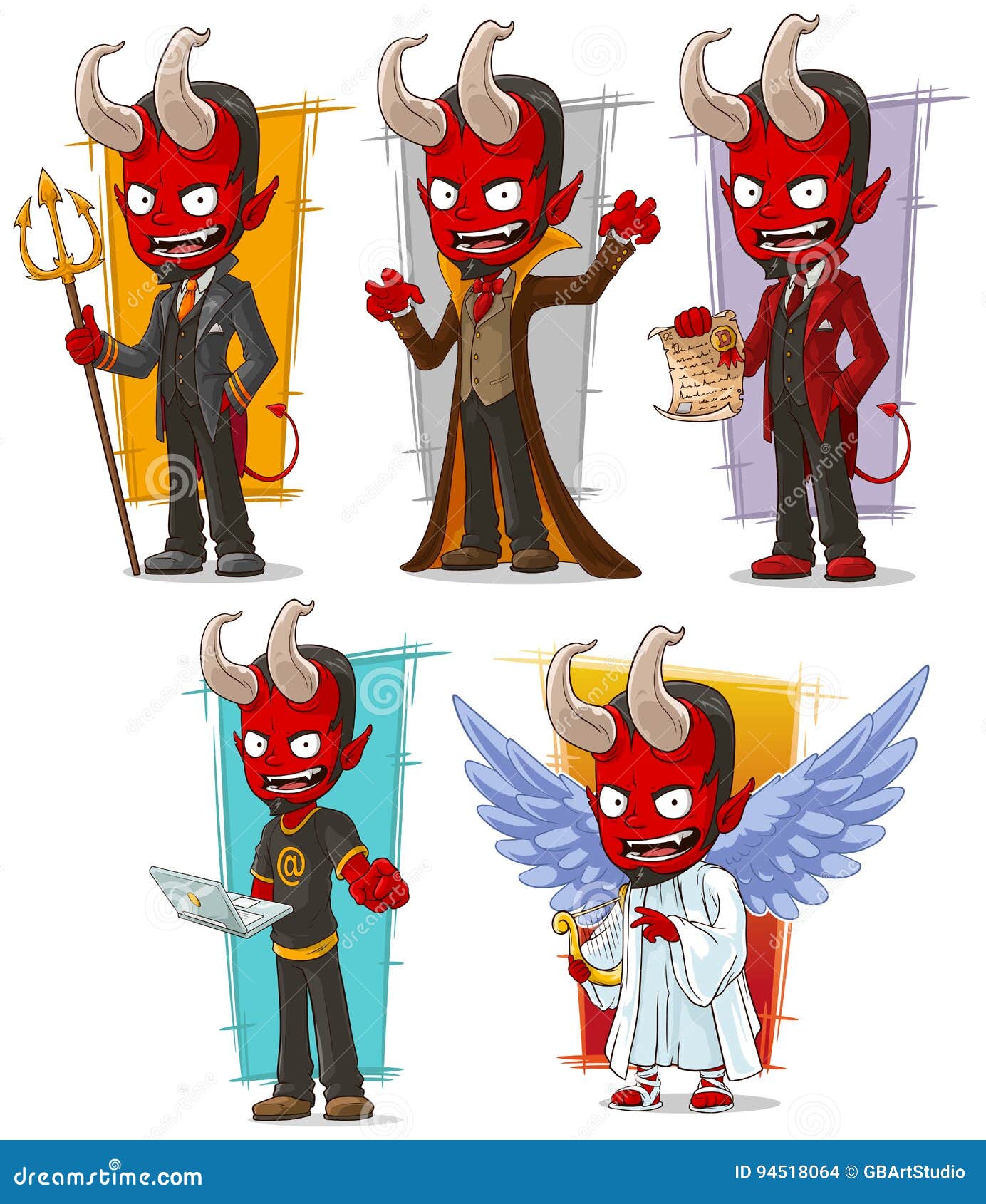Cartoon Devils and Evil Angel Character Vector Set Stock Vector ...