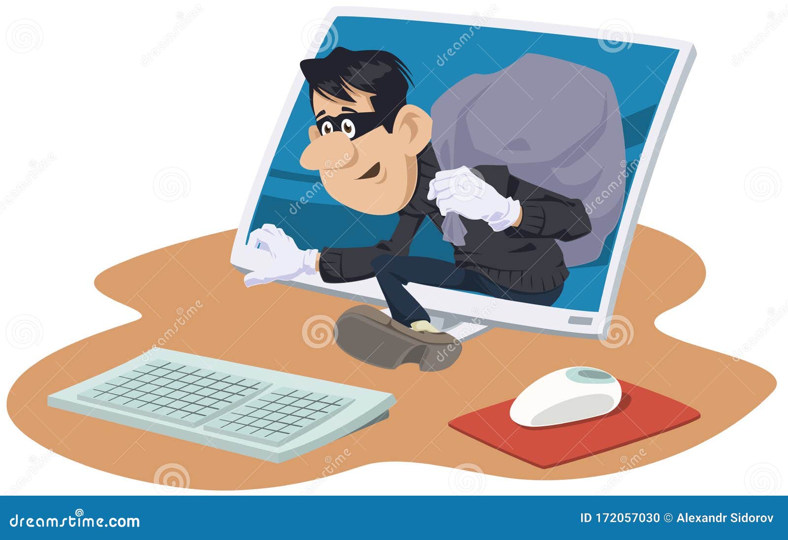 Cartoon Dief Stapt Uit Van Computer Grappig Volk Vector Illustratie ...