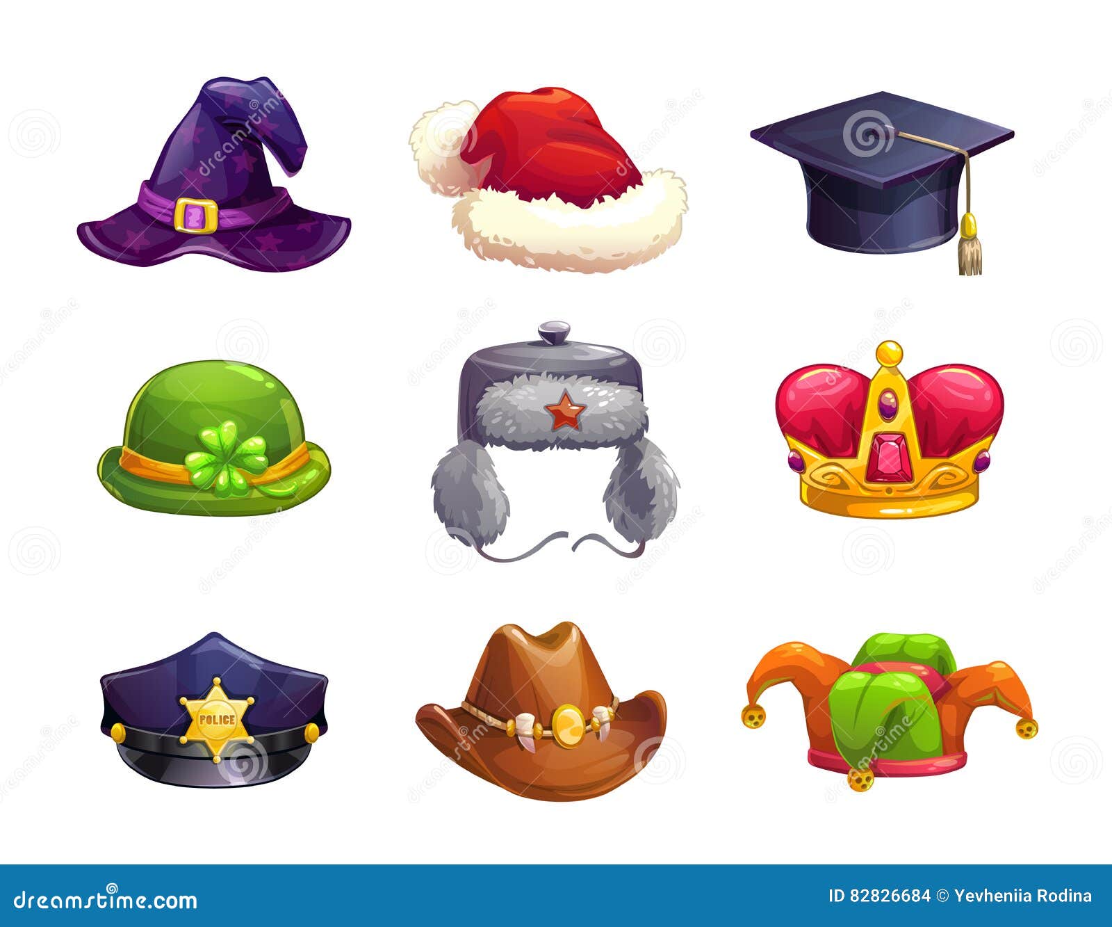 Cartoon Different Hat Icons Set. Stock Vector - Illustration of ...