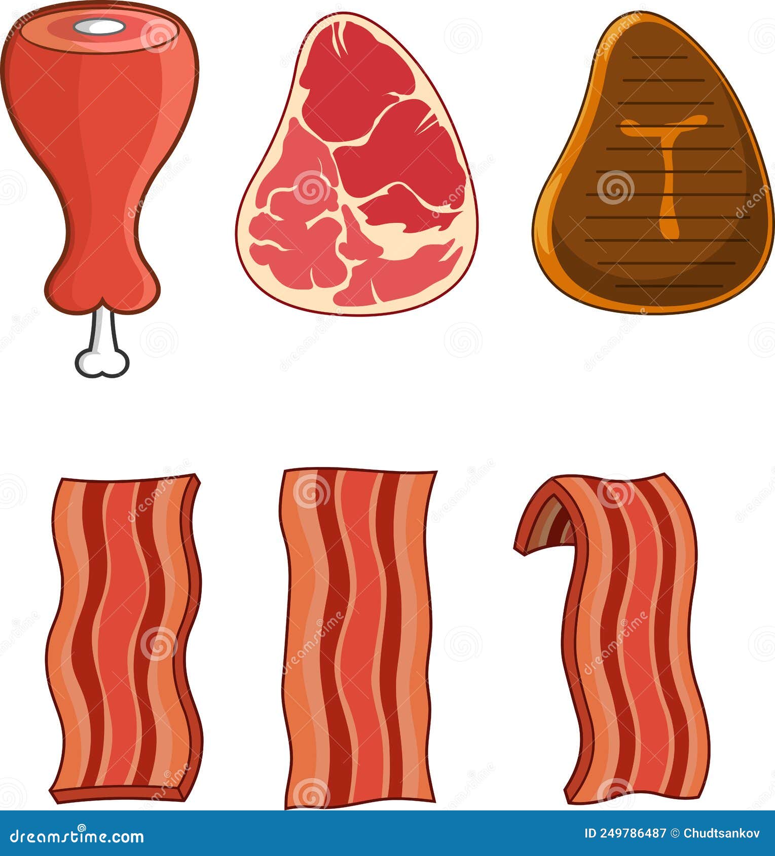 Cartoon Different Meats. Vector Hand Drawn Collection Set Stock Vector ...
