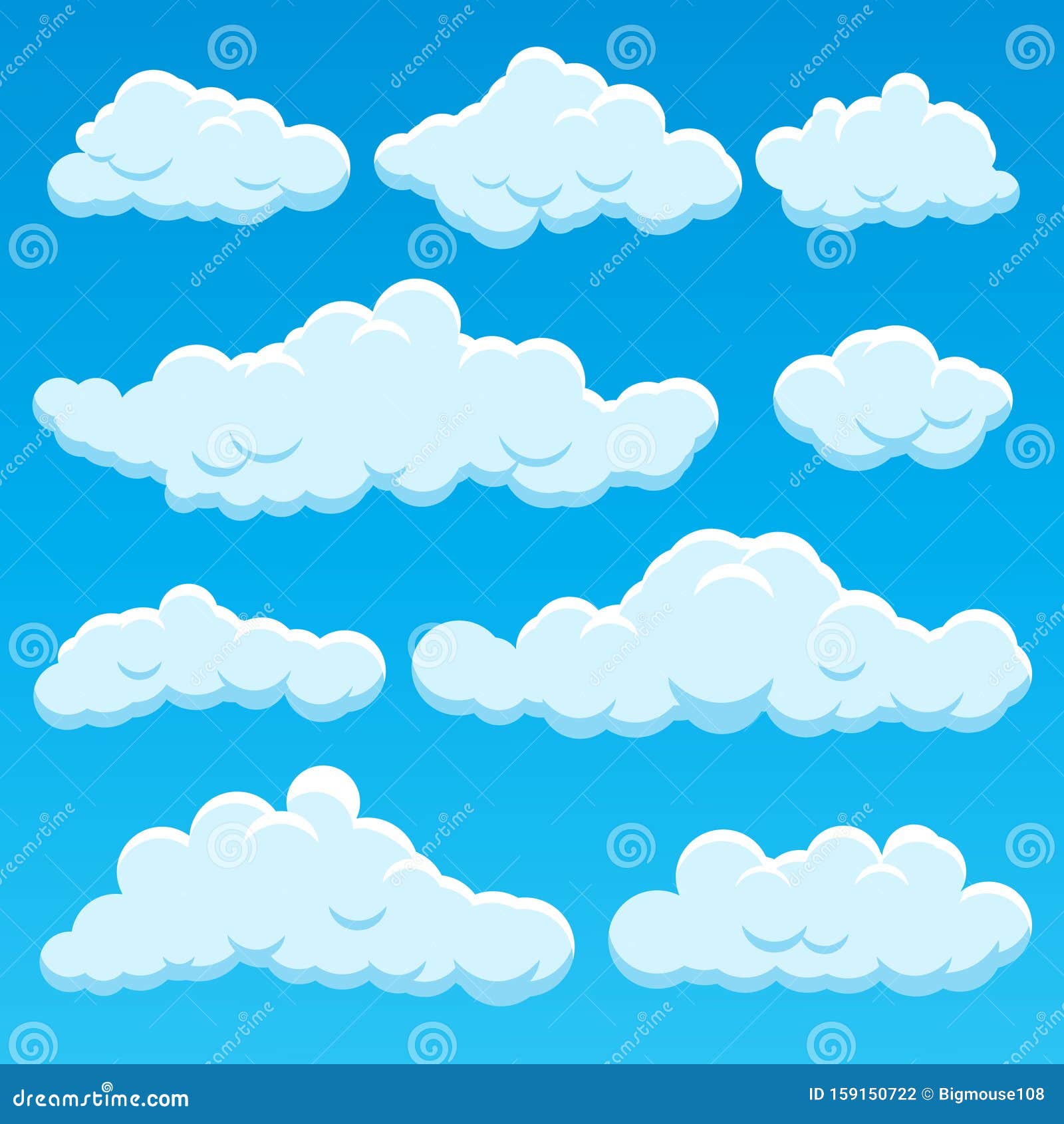 Cartoon Different Types Clouds Icon Set on a Blue. Vector Stock Vector ...