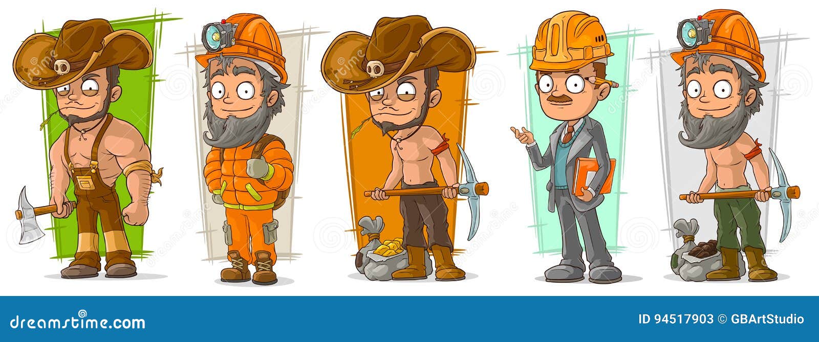 Cartoon Digger Lumberjack Character Vector Set Stock Vector ...