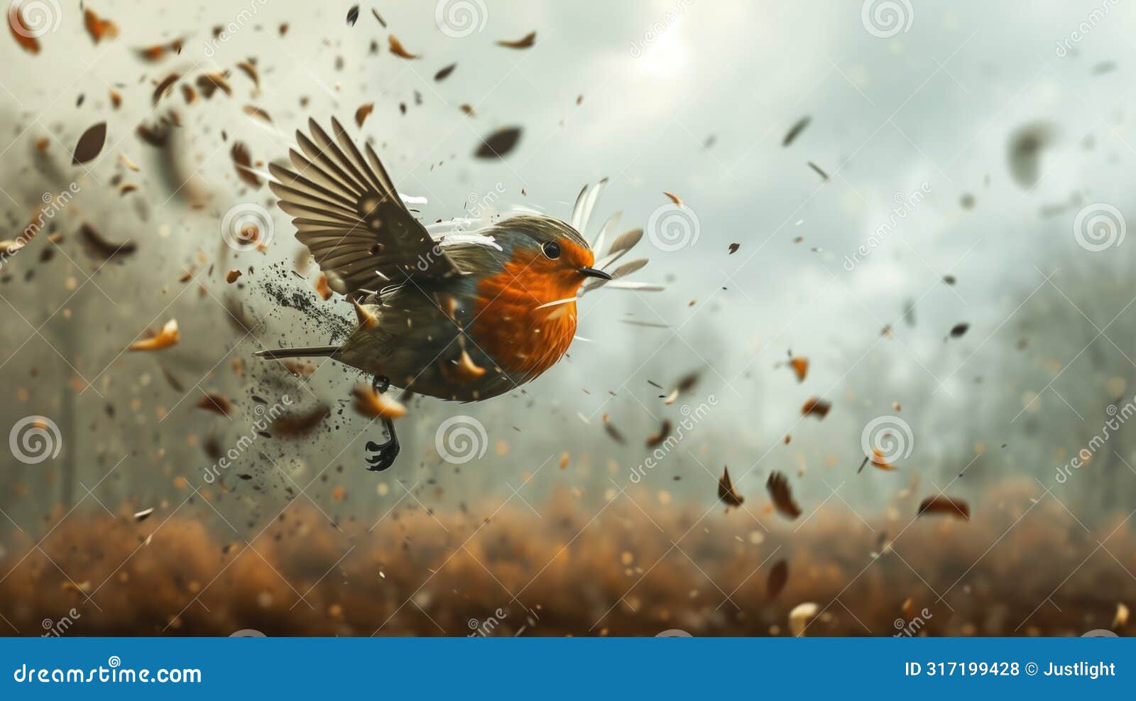 Cartoon Digital Avatars of a Determined Robin Flying through Gusts of ...