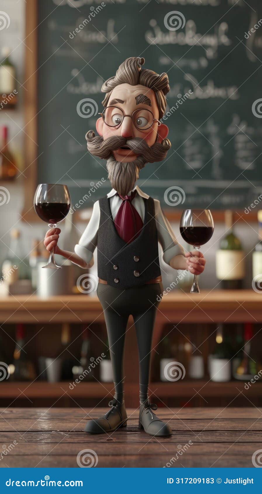 Cartoon Digital Avatars of a Knowledgeable Sommelier, Standing in Front ...