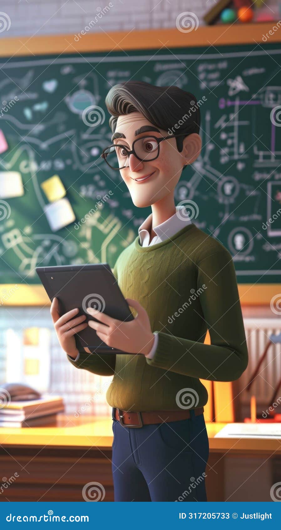 Cartoon Digital Avatars of a Motivated Teacher in a Classroom, Using a ...