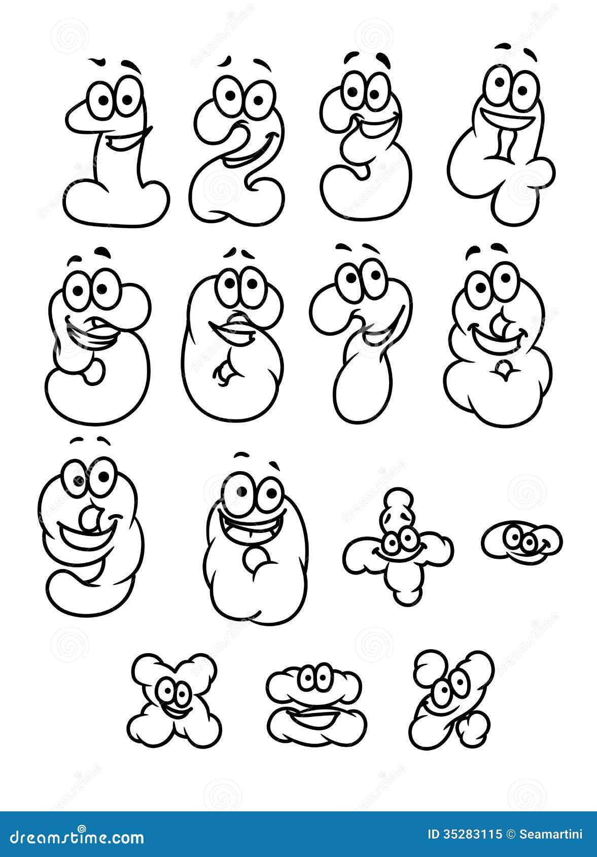 Cartoon Digits and Numbers Set Stock Vector - Illustration of icon ...