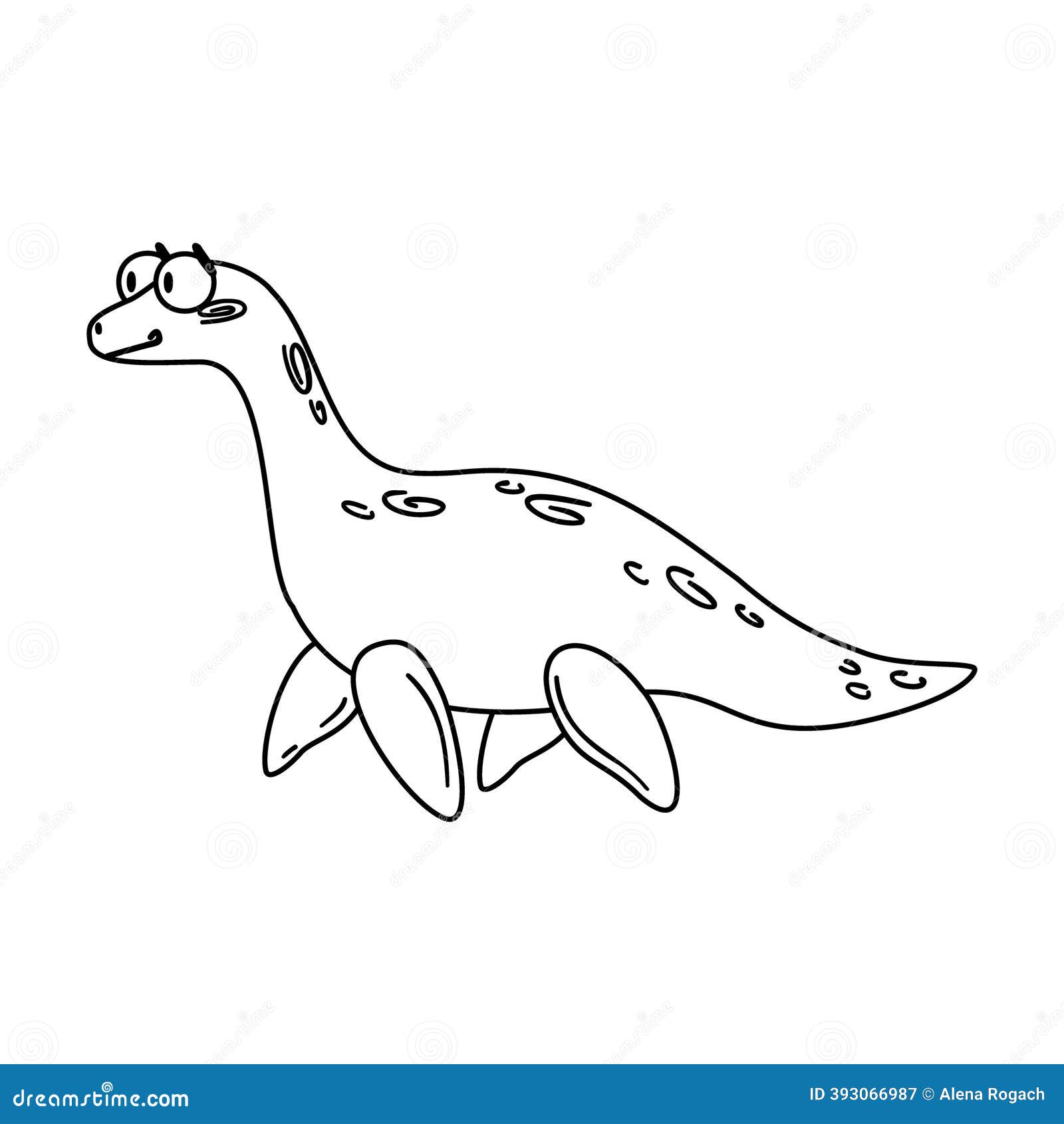 A Cartoon Dinosaur With A Long Neck And Small Limbs. It Has A Friendly ...
