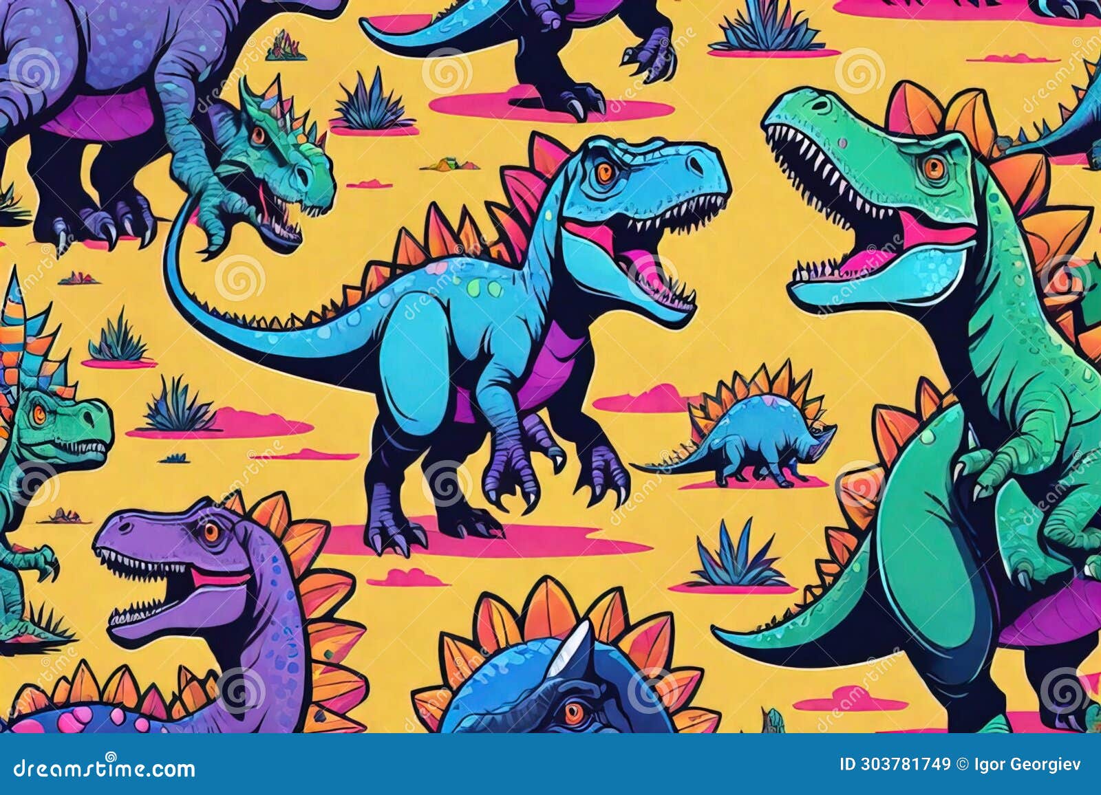 Cartoon Dinosaur in Psychedelic, Parallel World, Abstract Reality Stock ...