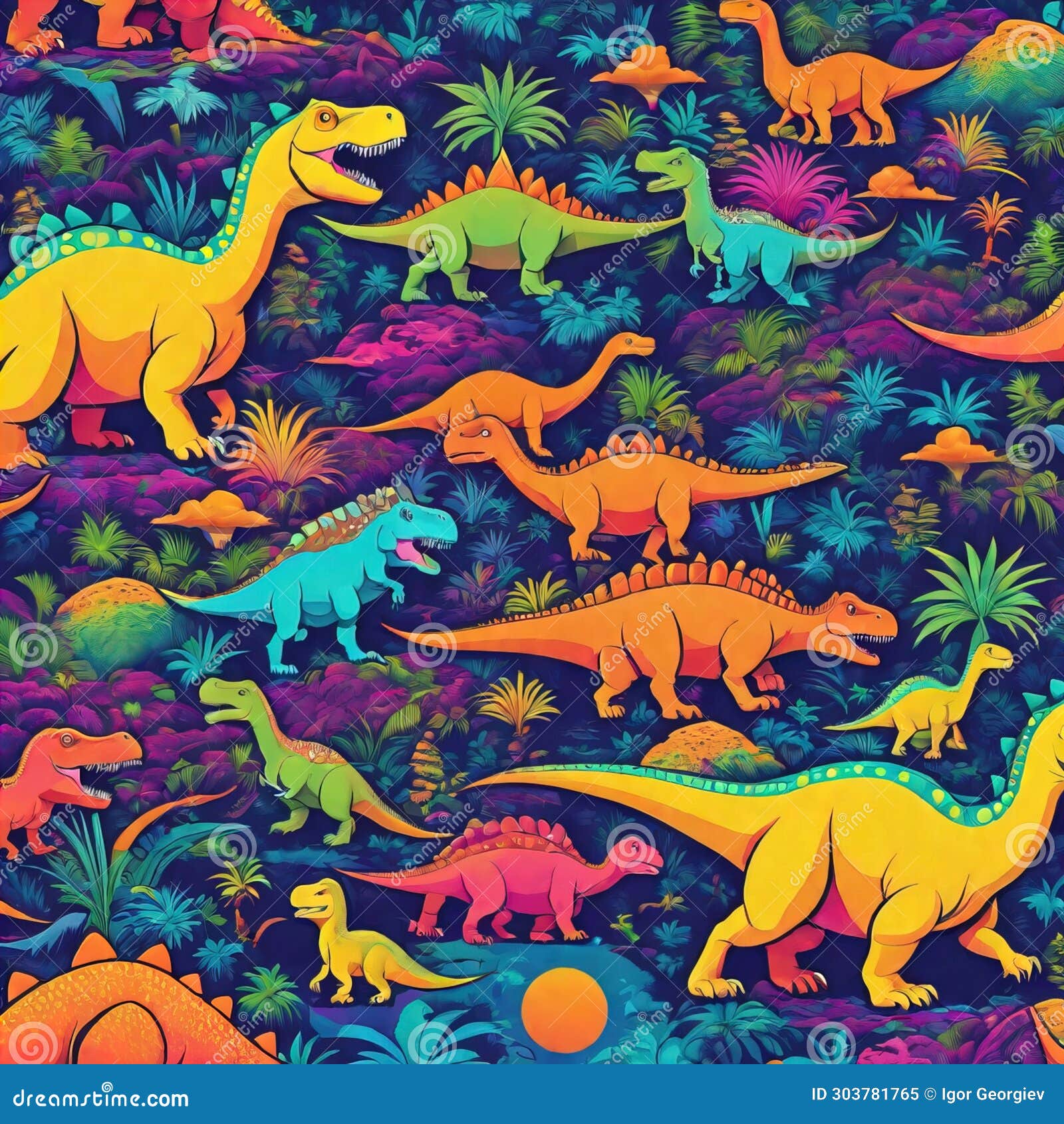 Cartoon Dinosaur in Psychedelic, Parallel World, Abstract Reality Stock ...