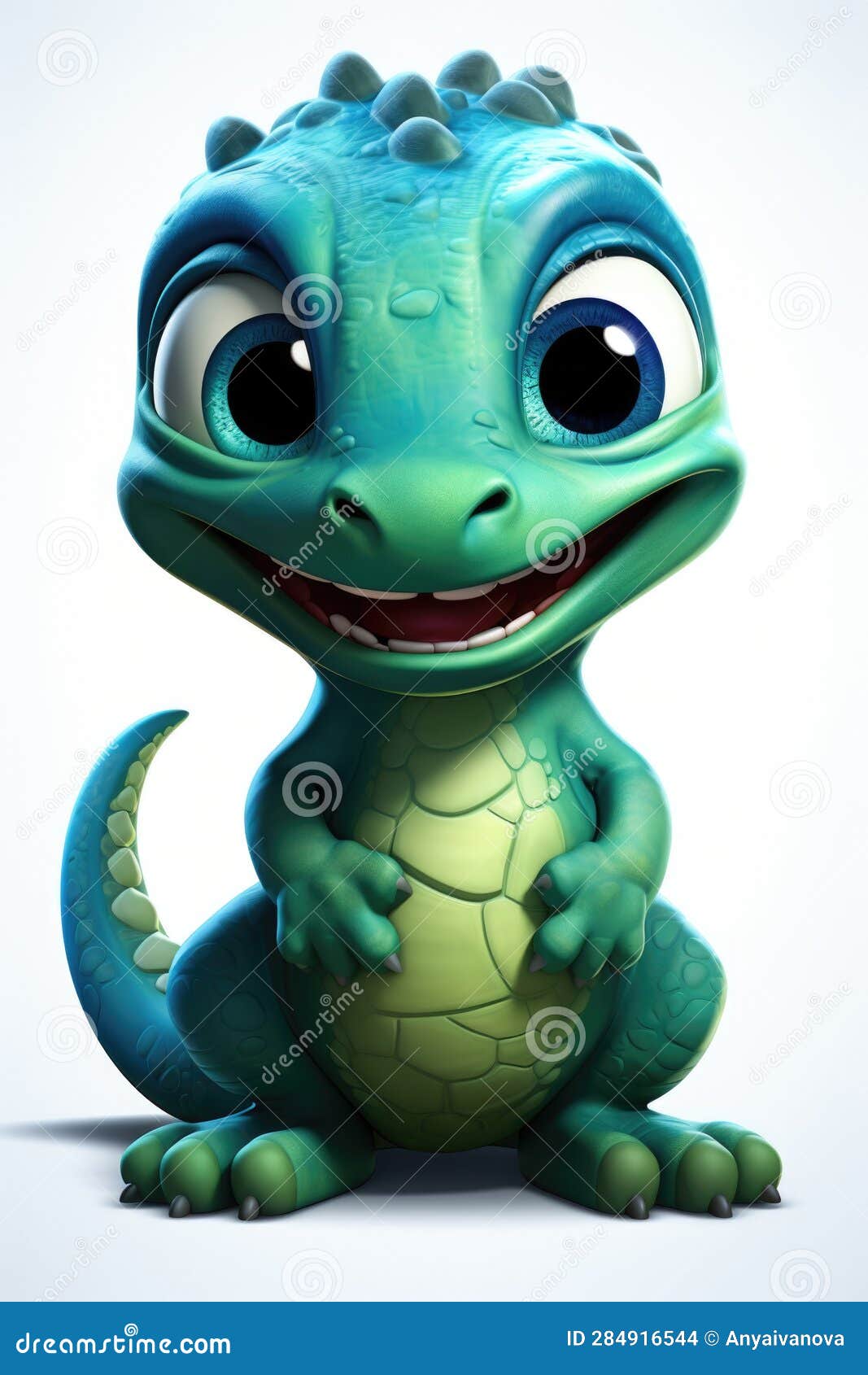 A Cartoon Dinosaur Sitting on a White Surface. Stock Illustration ...