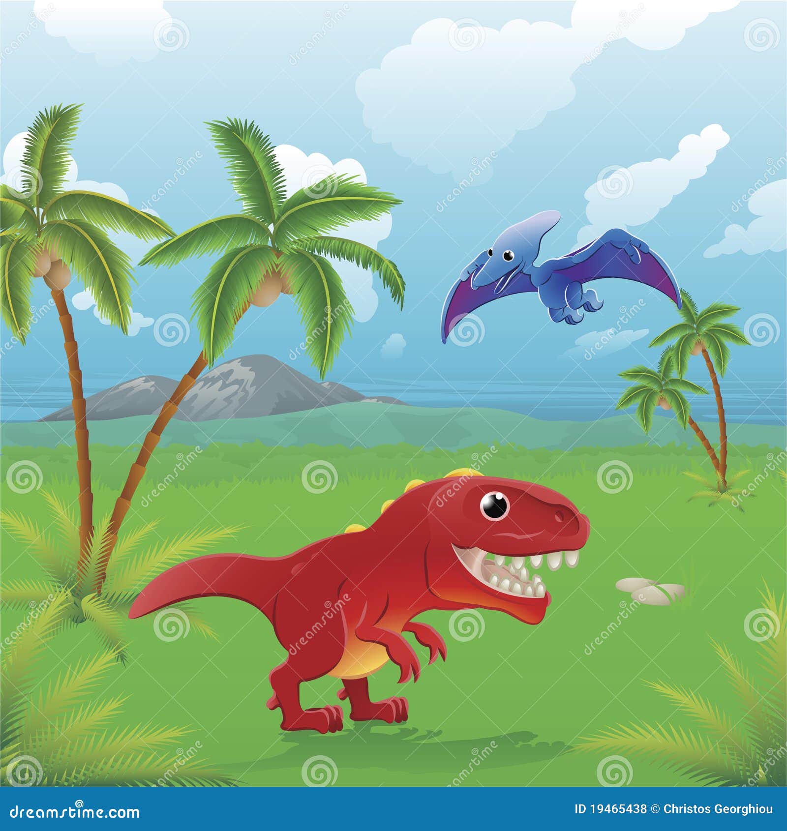 Cartoon dinosaurs scene. stock vector. Illustration of reptile - 19465438