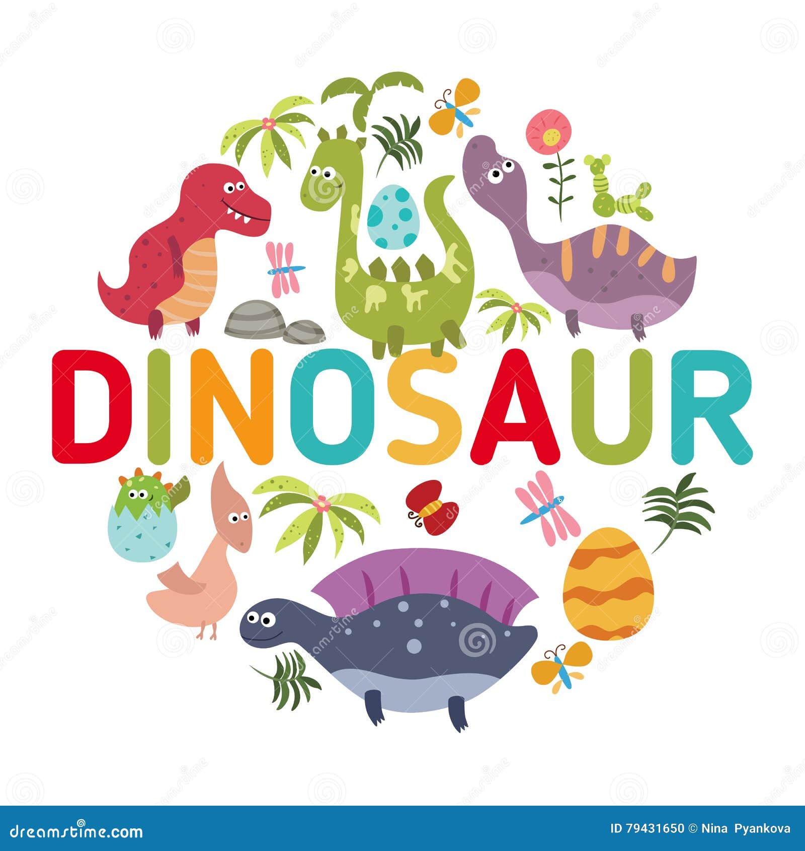 Cartoon Dinosaurs Symbols in the Shape of Circle. Stock Vector ...