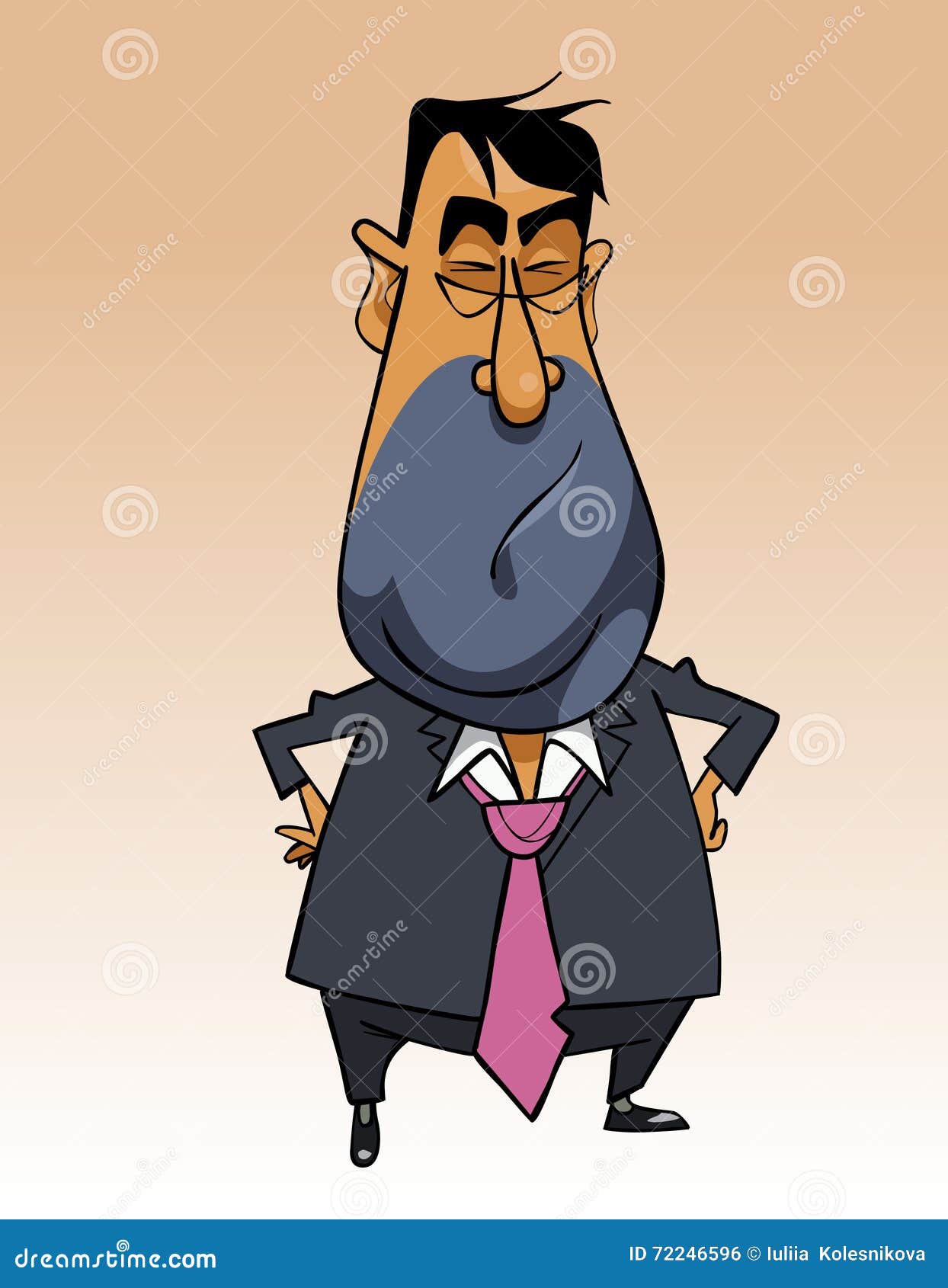 Cartoon Disgruntled Man in a Suit Standing with Hands on Hips Stock ...