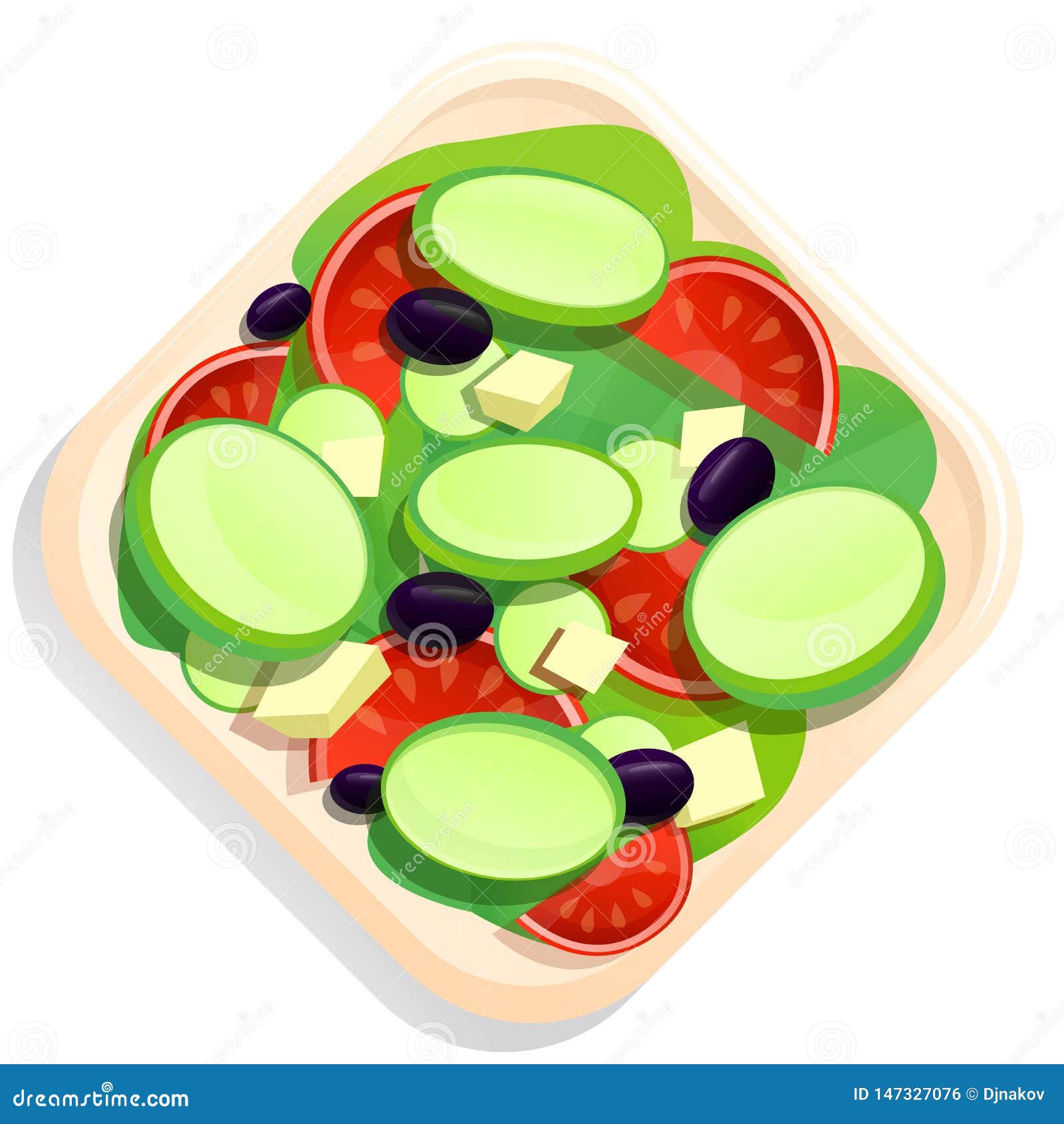 Cartoon Dish with Caesar Salad Stock Illustration - Illustration of ...