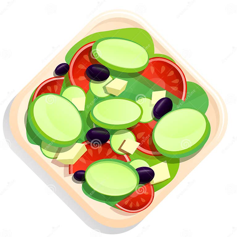 Cartoon Dish with Caesar Salad Stock Illustration - Illustration of ...